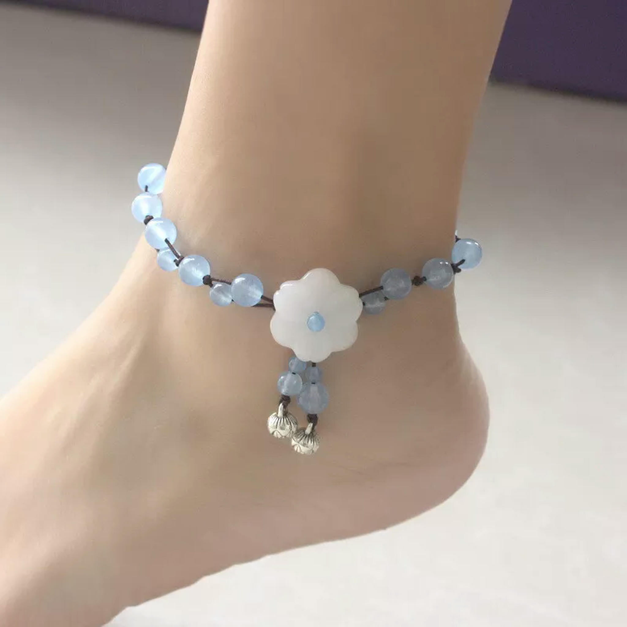 HOOUN Jade Flower Anklets for Women Gifts Jewelry Blue Stone Natural Luxury Carved - Walmart.com