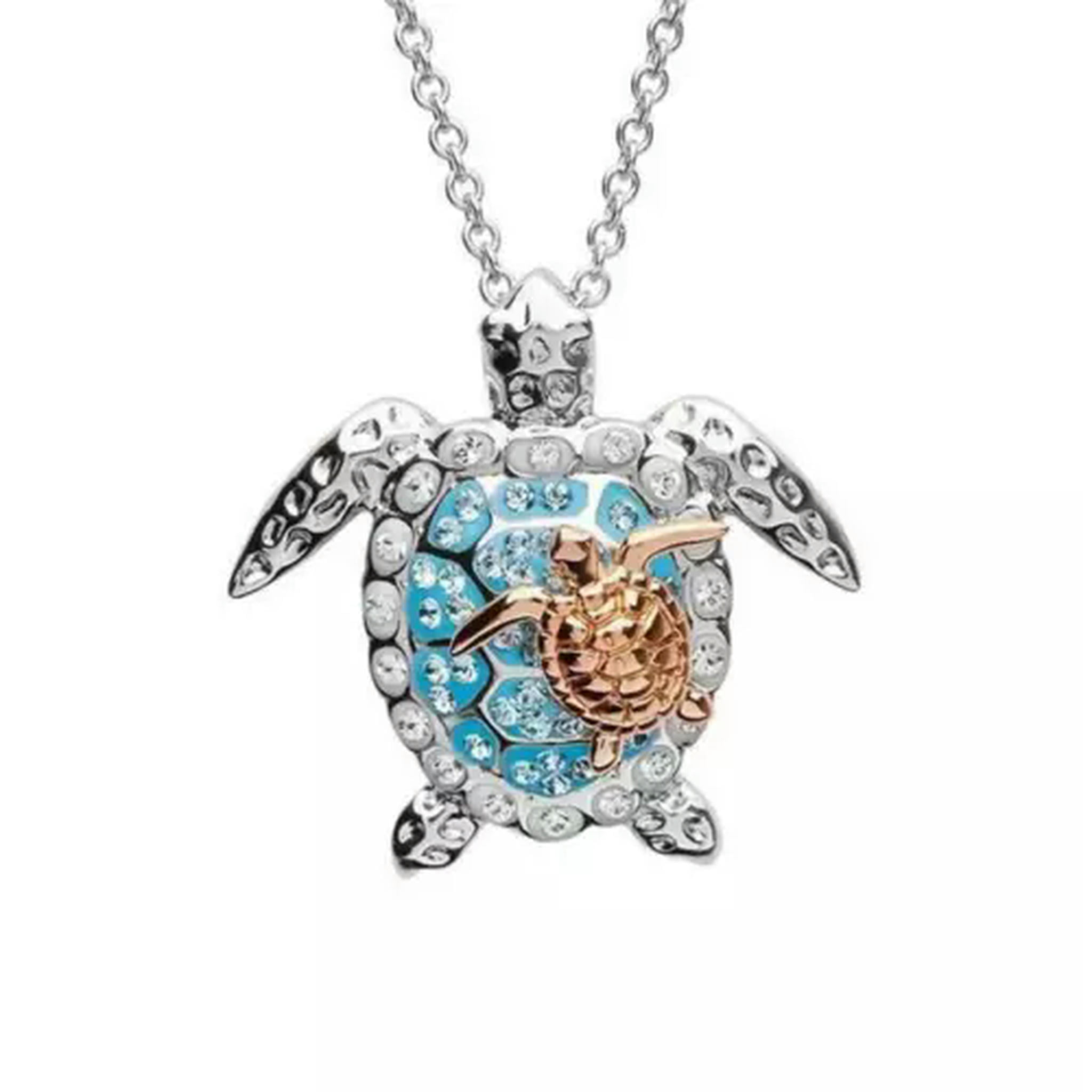HOOUN Kawaii Sea Turtle Crystal Bib Chain Necklace Silver Gold Pendant ...