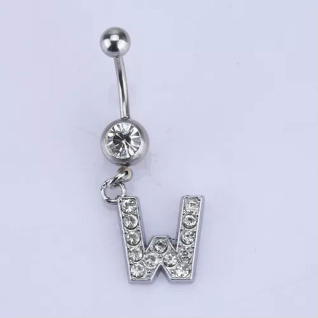 HOOUN Letters A-Z Charming Body Piercing Crystal Rhinestone Navel Belly ...