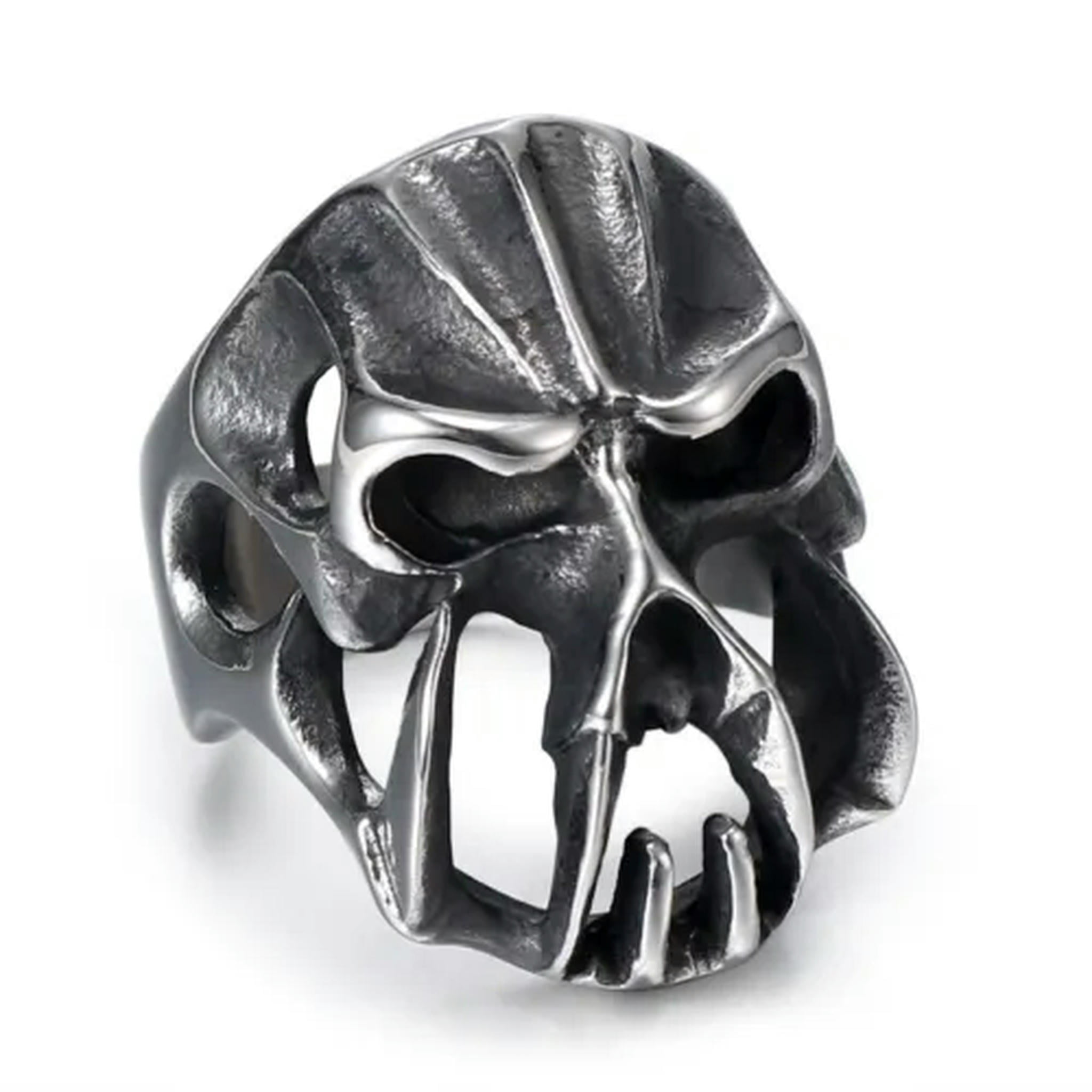 HOOUN MEN'S BIG SKULL HEAD RING STAINLESS STEEL TUSKS ORCS ALIEN SKULL ...