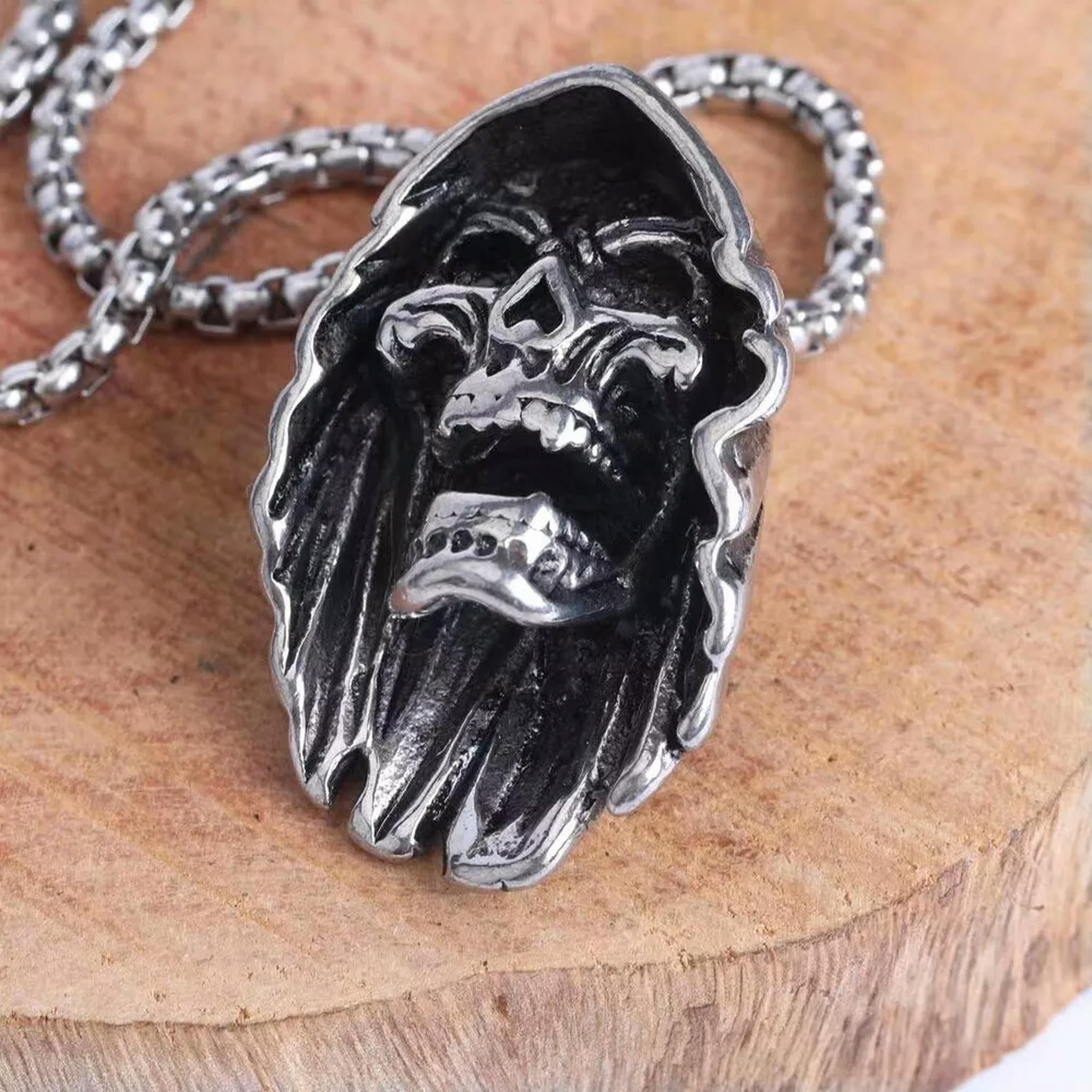 HOOUN Men Gothic Grim Reaper Skull Pendant Punk Retro Biker Necklace ...