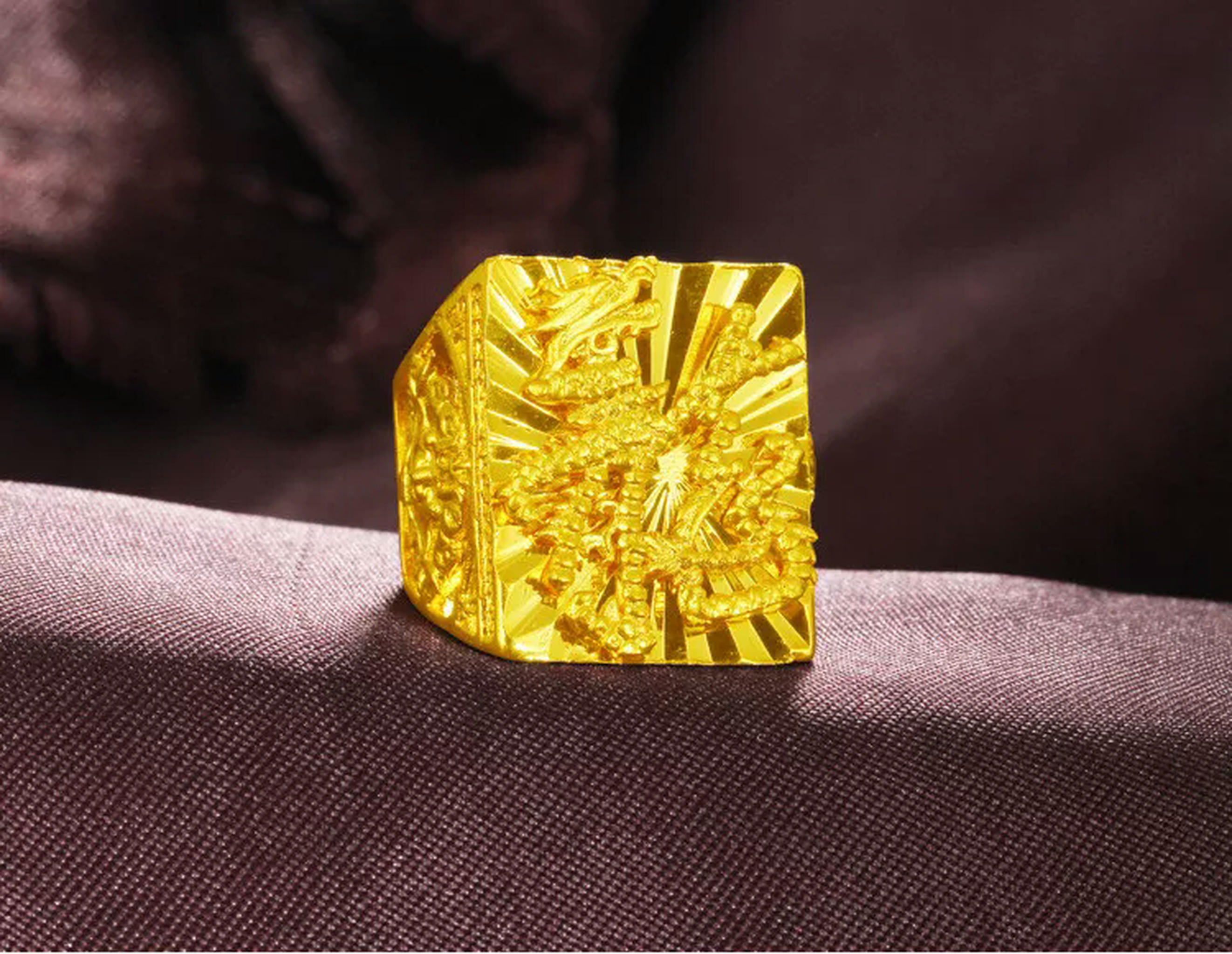 HOOUN Men's 1:1 Dragon 23K 24K THAI BAHT YELLOW GOLD Plated RING/17.3g ...