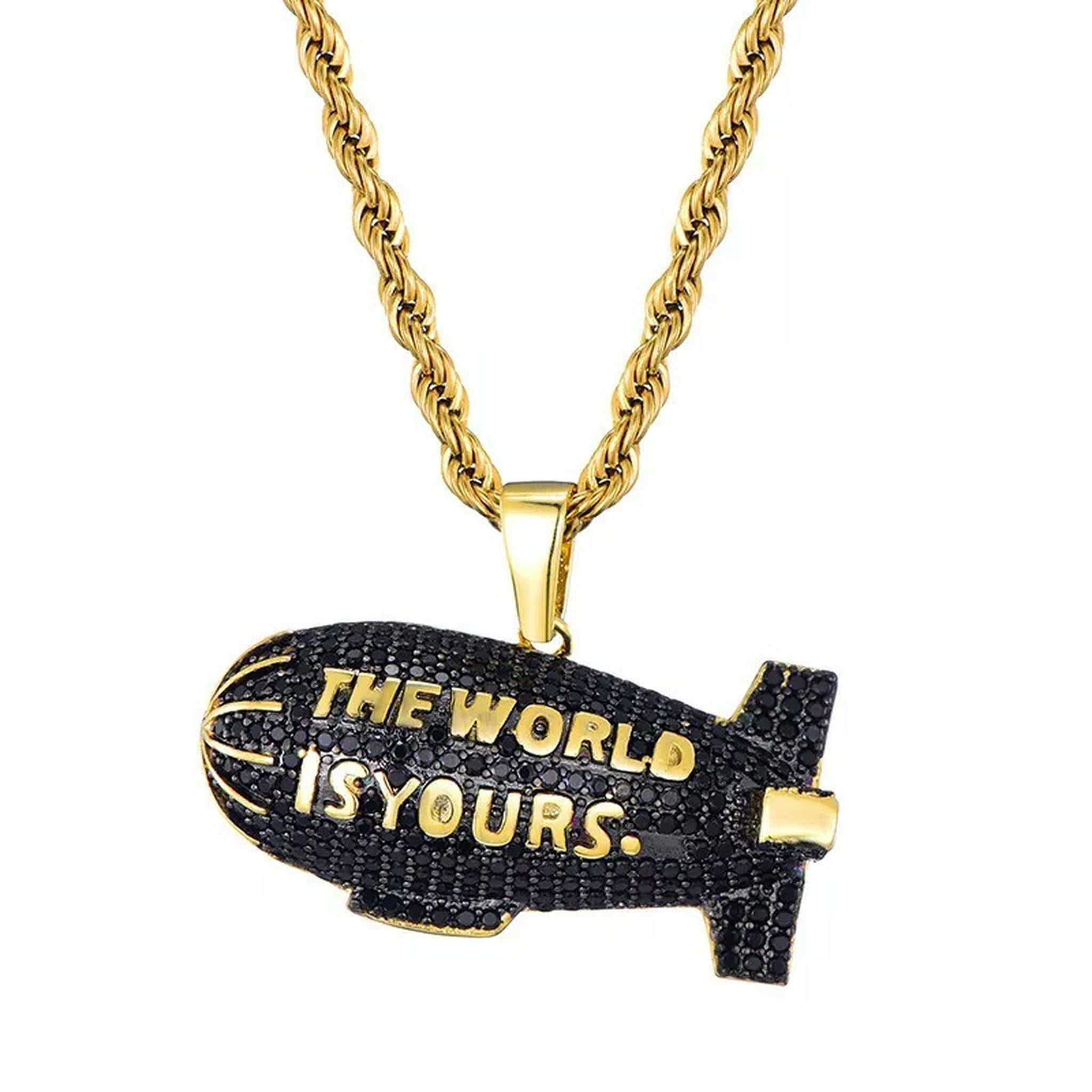 HOOUN Men's Amulet 14k Gold Plated Rhinestone Spaceship Necklace ...