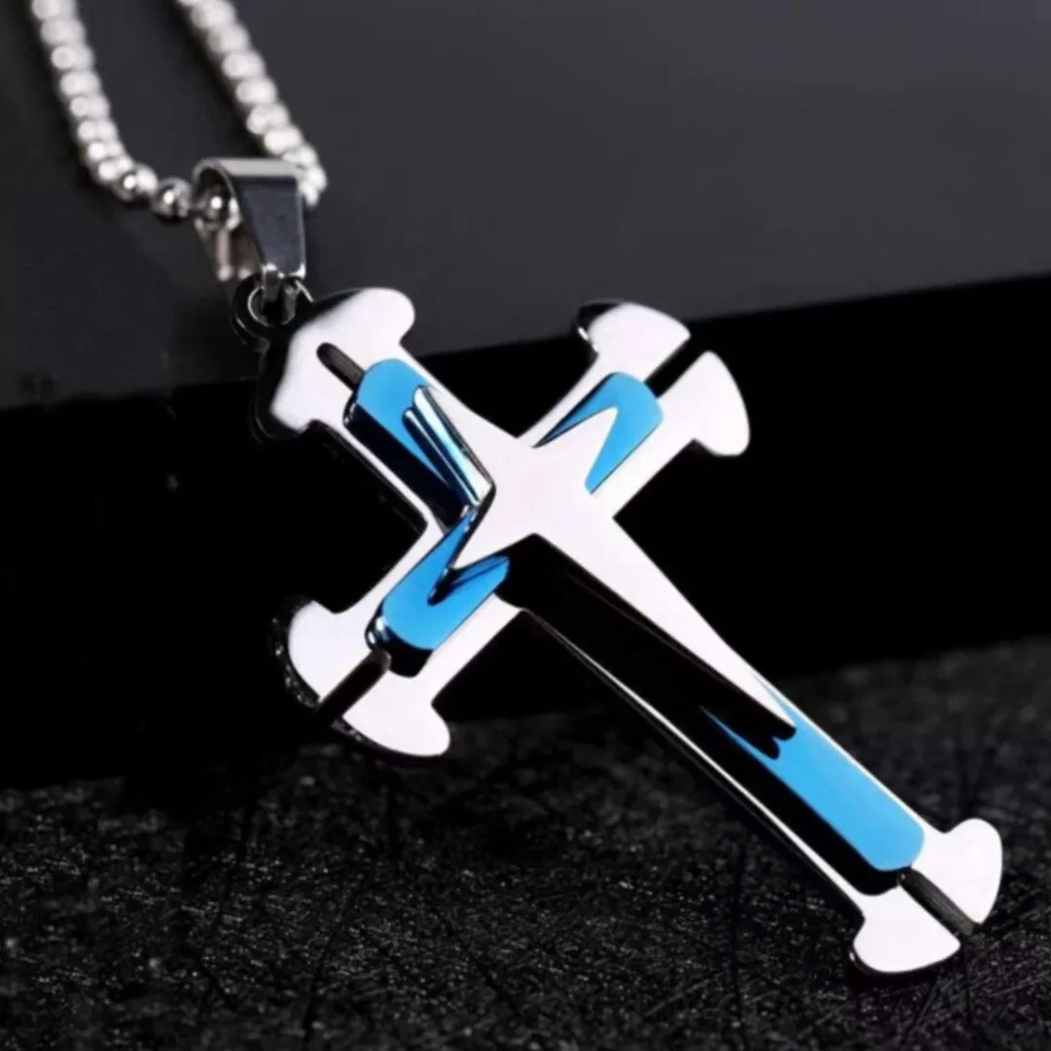 HOOUN Men's Double Layer Cross Pendant Necklace Chain Religious ...