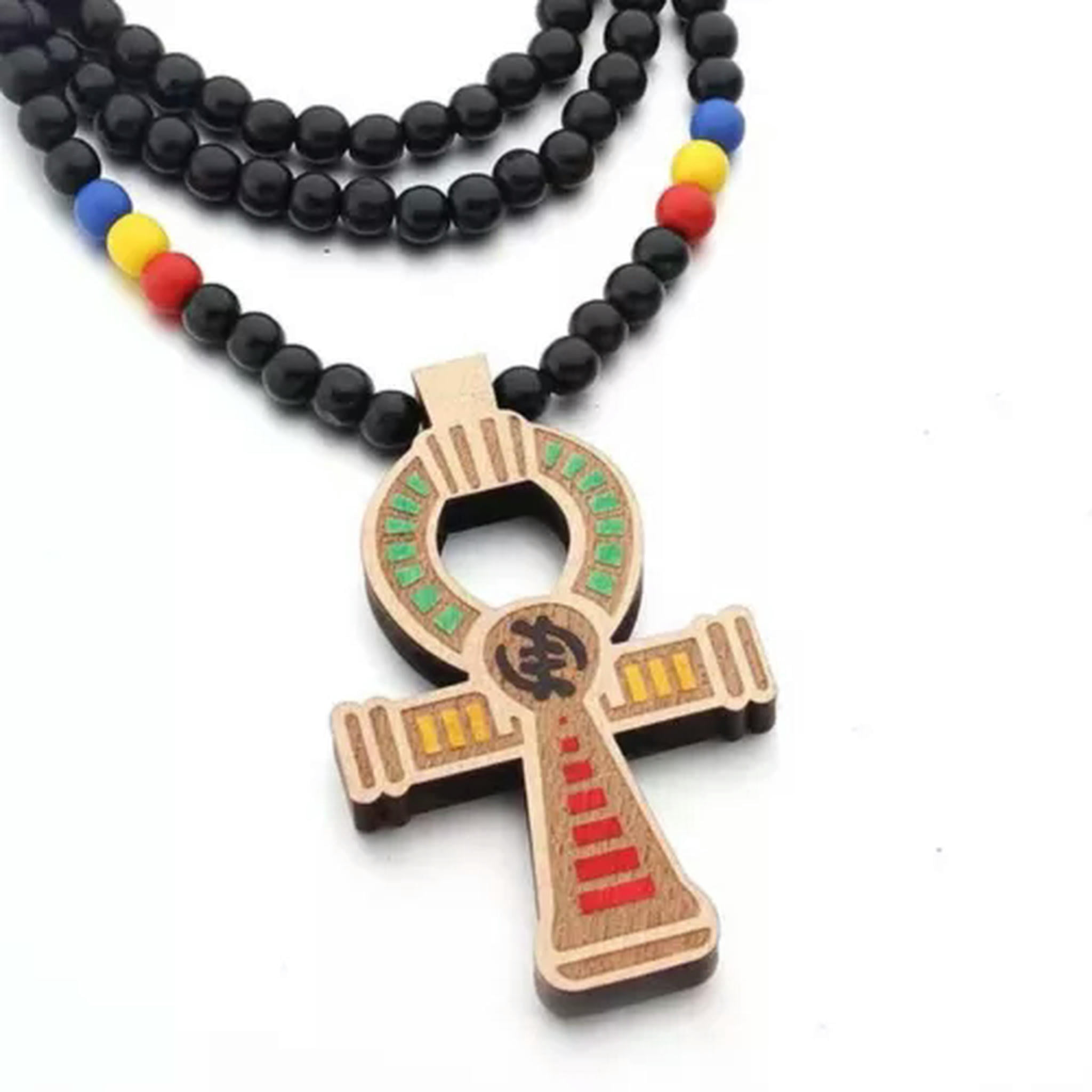 HOOUN Men's Egyptian Wood Large Ankh Cross Pedant Punk Hip Hop Necklace ...