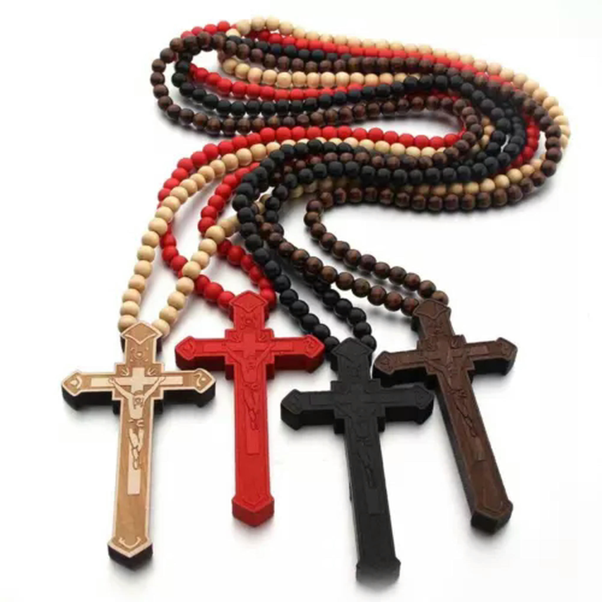 HOOUN Men's Large Wood Jesus Cross Pedant Necklace Christian Jewelry ...
