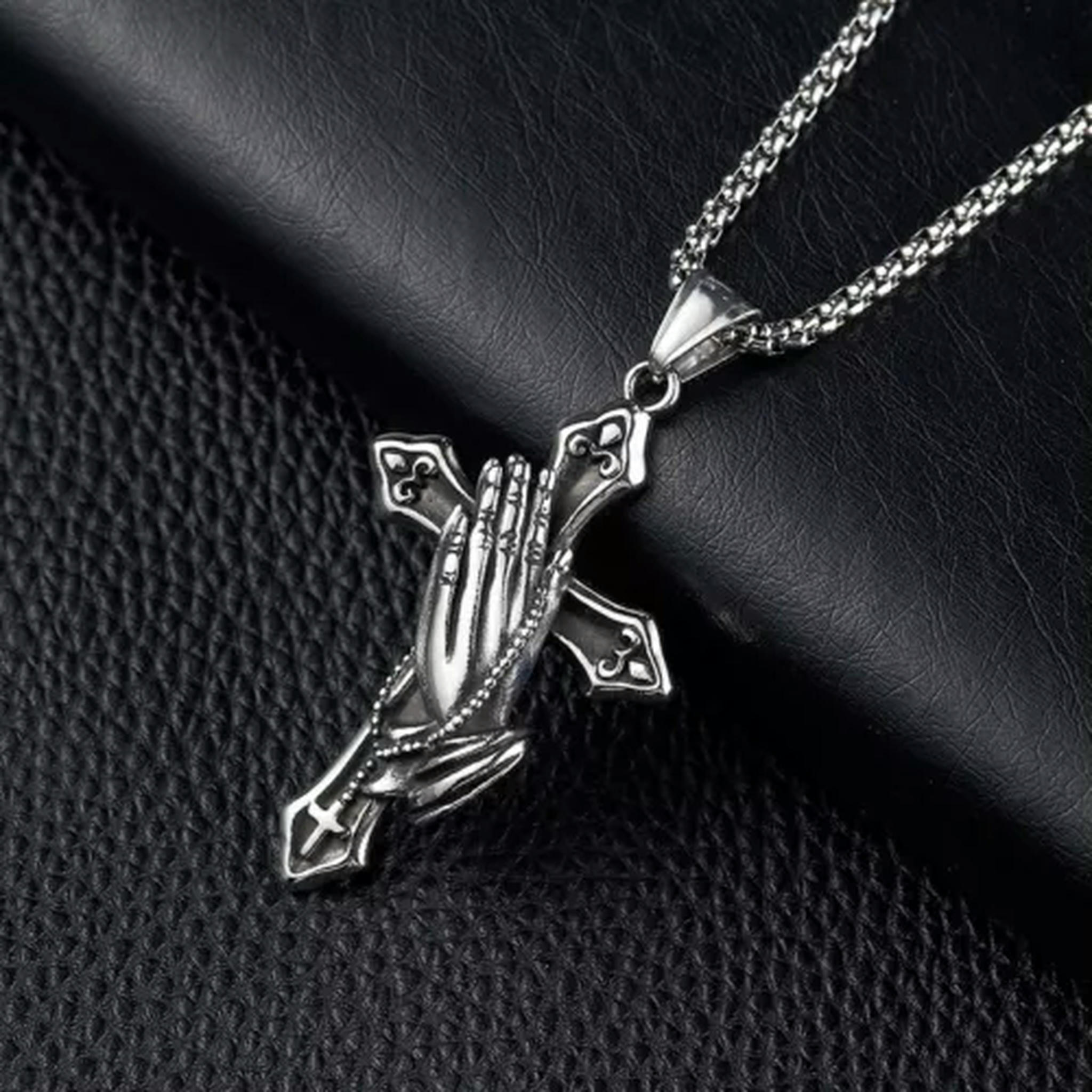 HOOUN Men's Silver Ankh Jesus Cross Viking Axe Pendant Necklace Punk ...