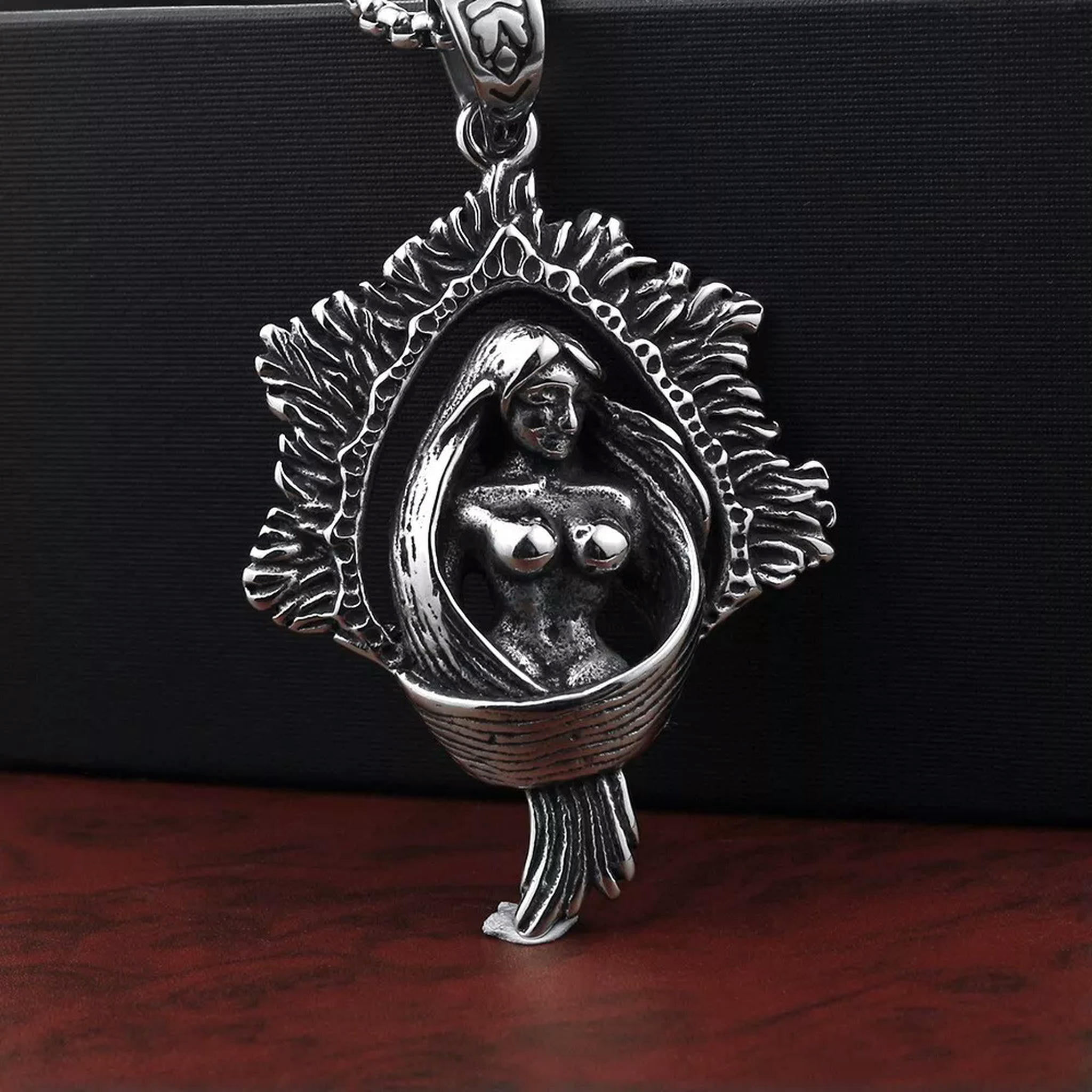 HOOUN Men's Stainless Steel Amulet Mermaid Pendant Necklace Jewelry ...