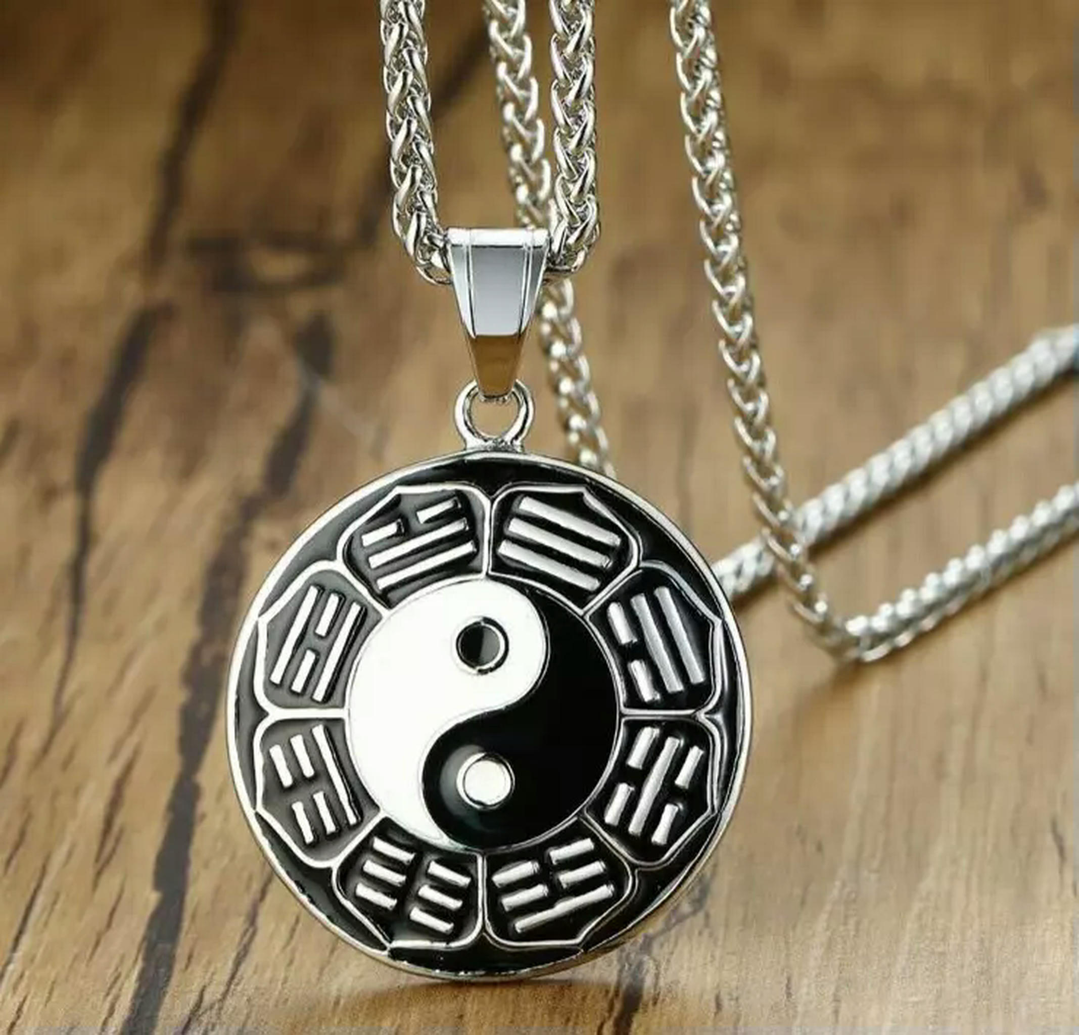 HOOUN Men's Stainless Steel Taiji Yin Yang Bagua Pendant Necklace Chain ...