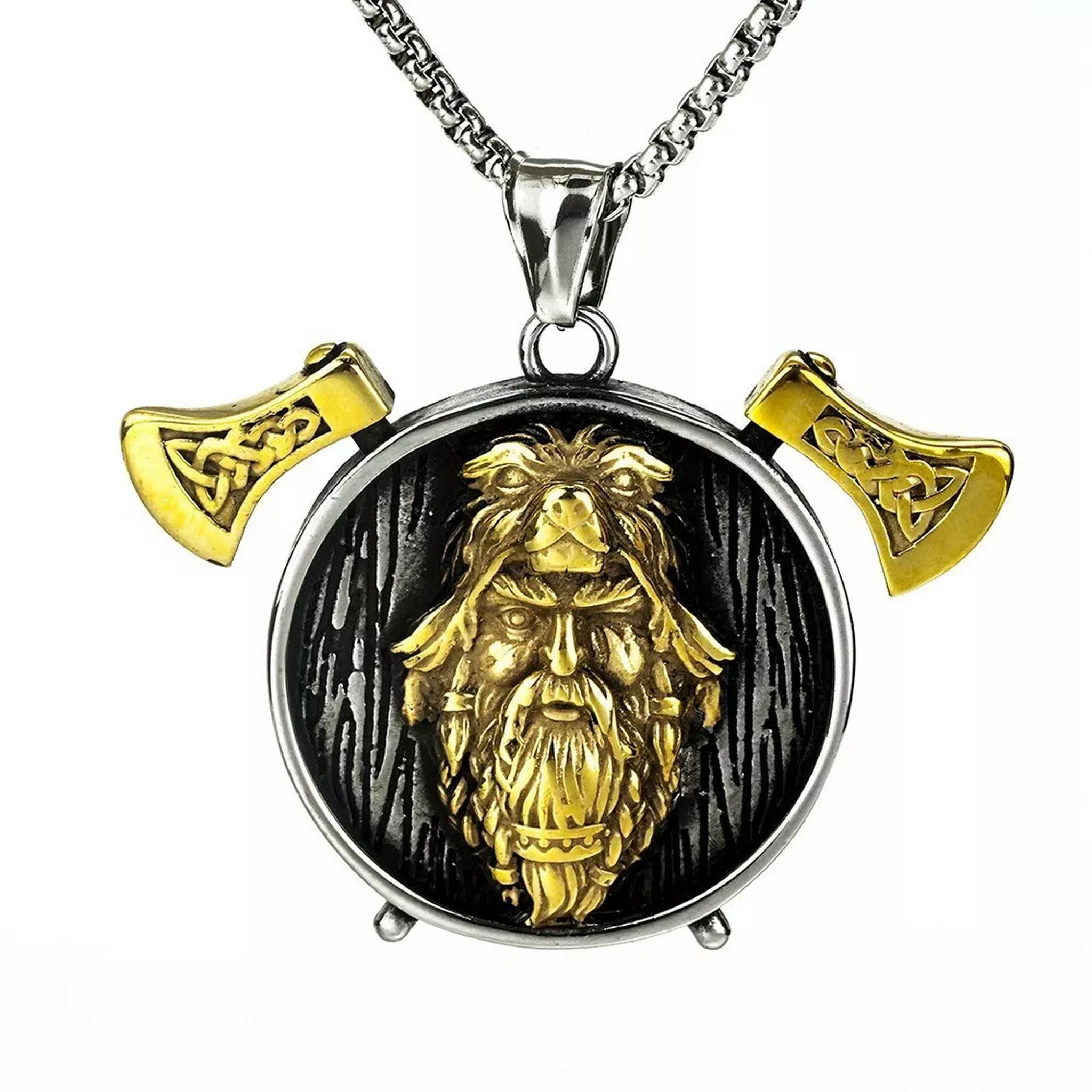 HOOUN Men's Stainless Steel Viking Pendant Gold Double Axe Odin Head ...