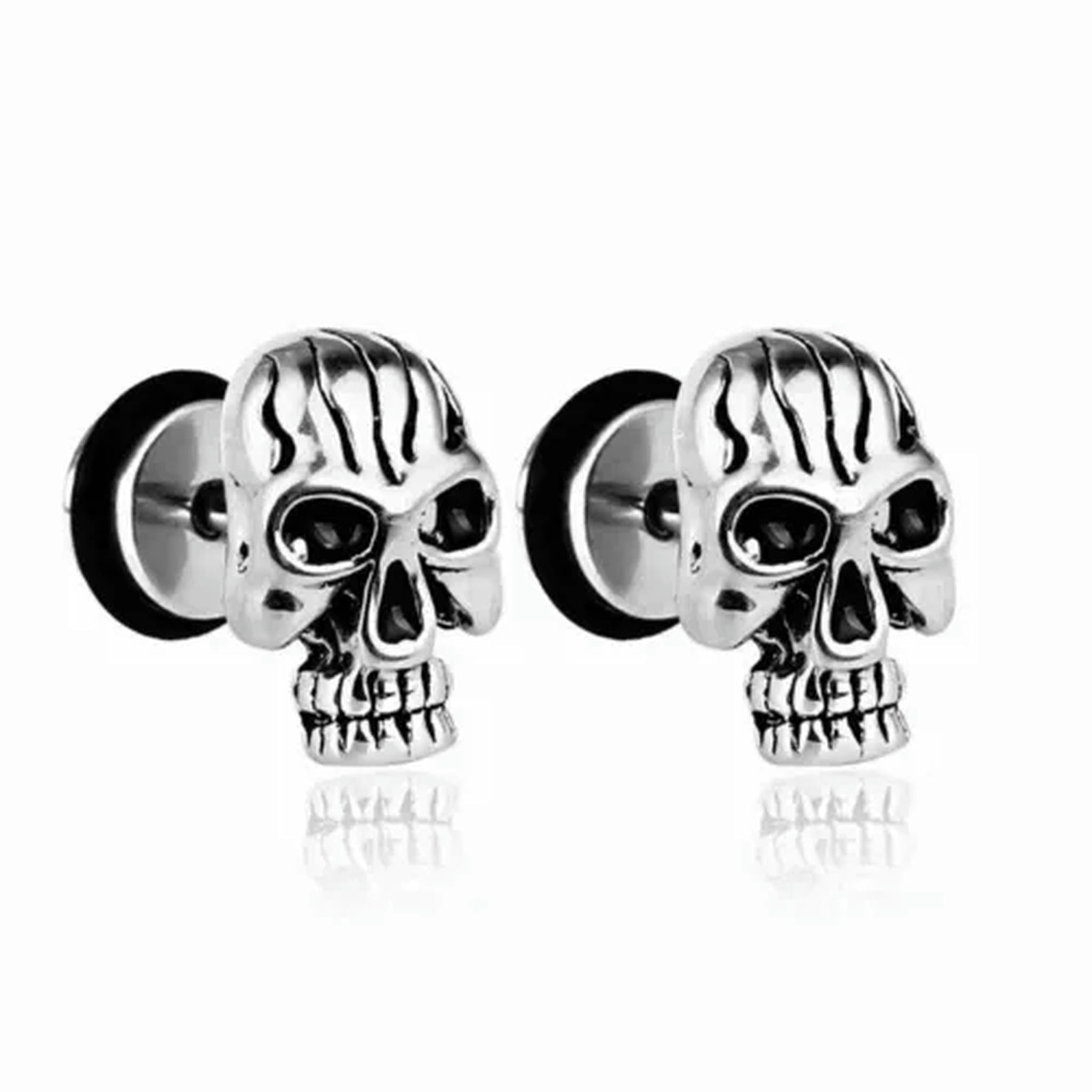 HOOUN Men's Unisex Gothic Skull Skeleton Screw Back Stud Earrings Punk ...