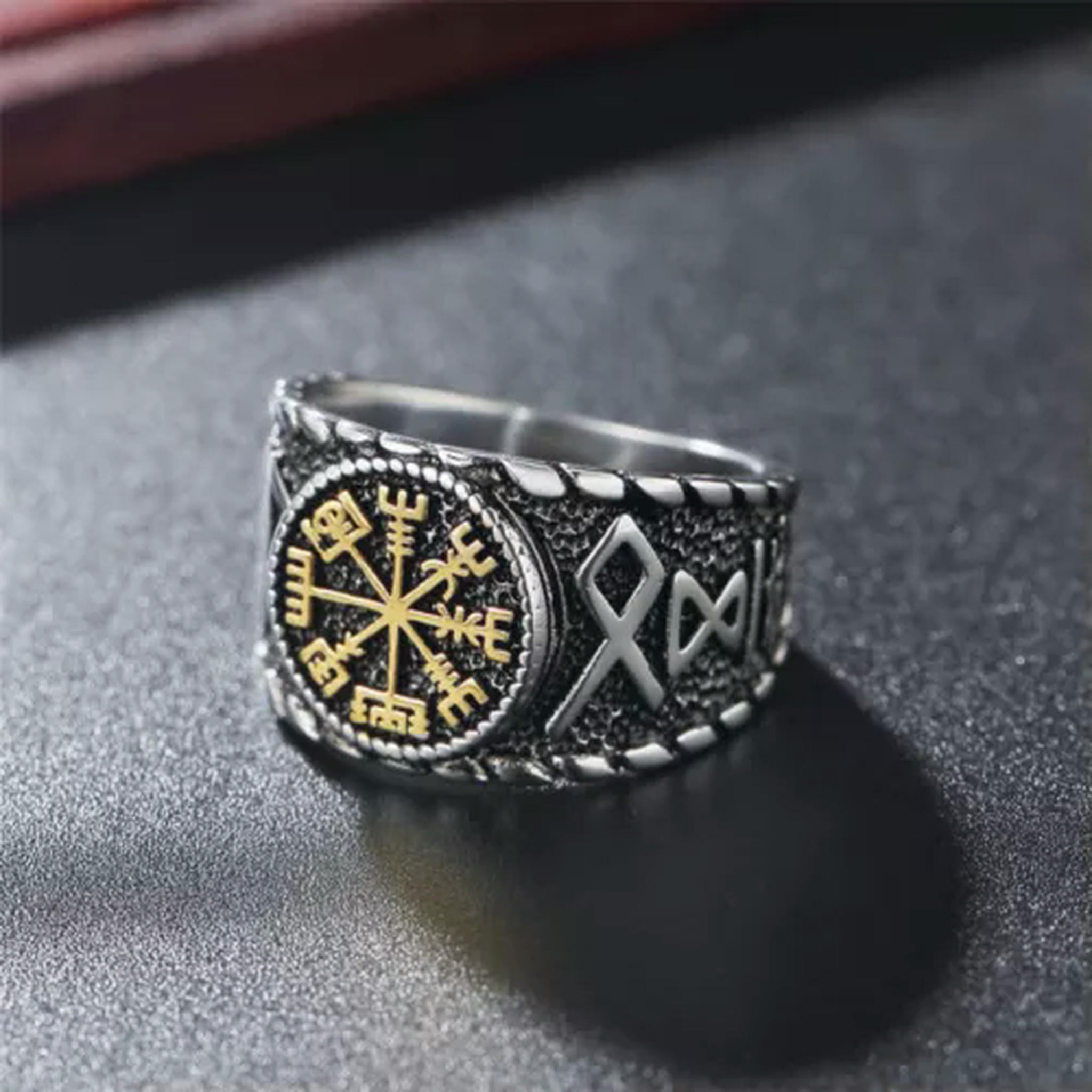 HOOUN Men's Vintage Viking Runes Compass Ring Stainless Steel Nordic ...
