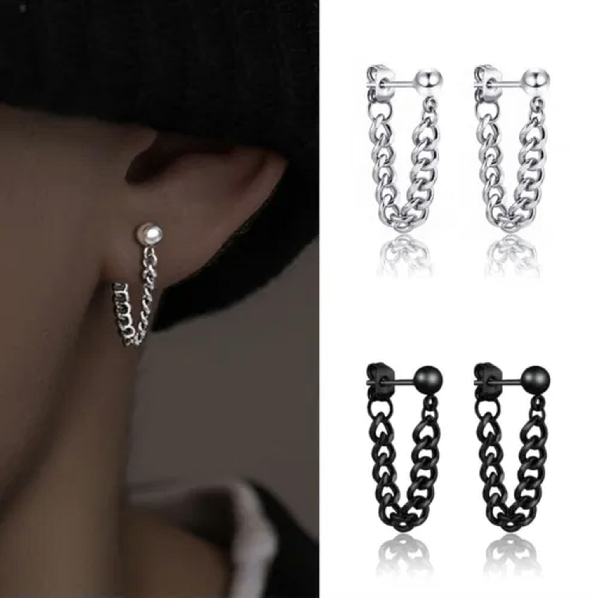 HOOUN Mens Cuban Link Chain Stud Earrings Drop Dangle Surgical Steel ...