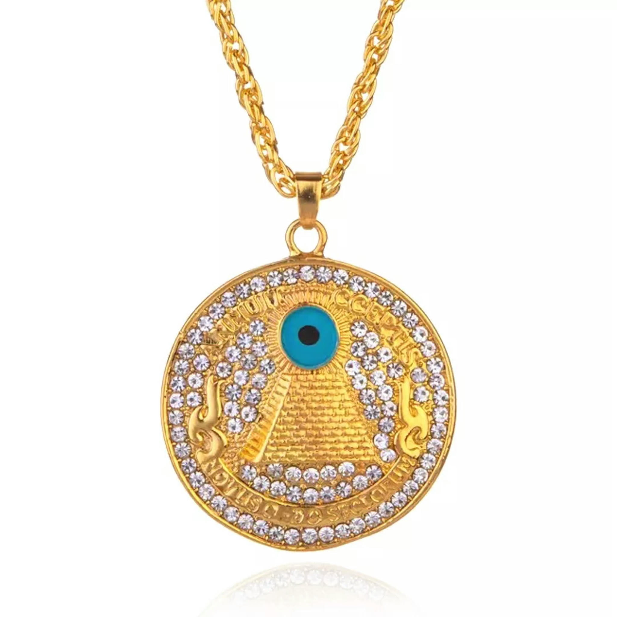 HOOUN Mens Gold Egyptian Rap Hip Hop Pyramid Eye of Providence Pendant ...