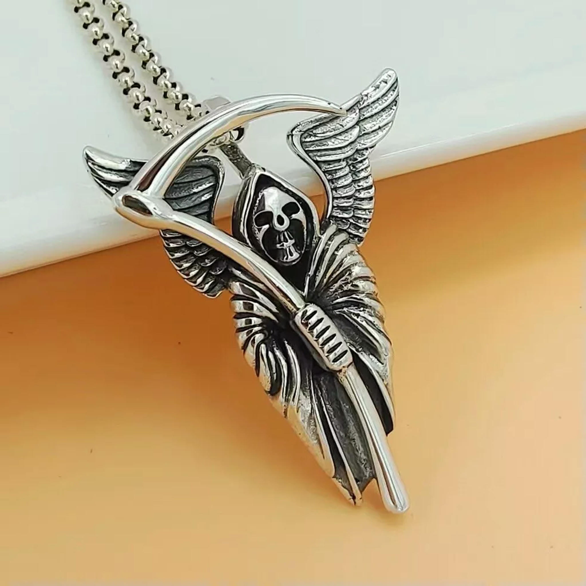 HOOUN Mens Grim Reaper Death Pendant Punk Gothic Rock Biker Necklace ...