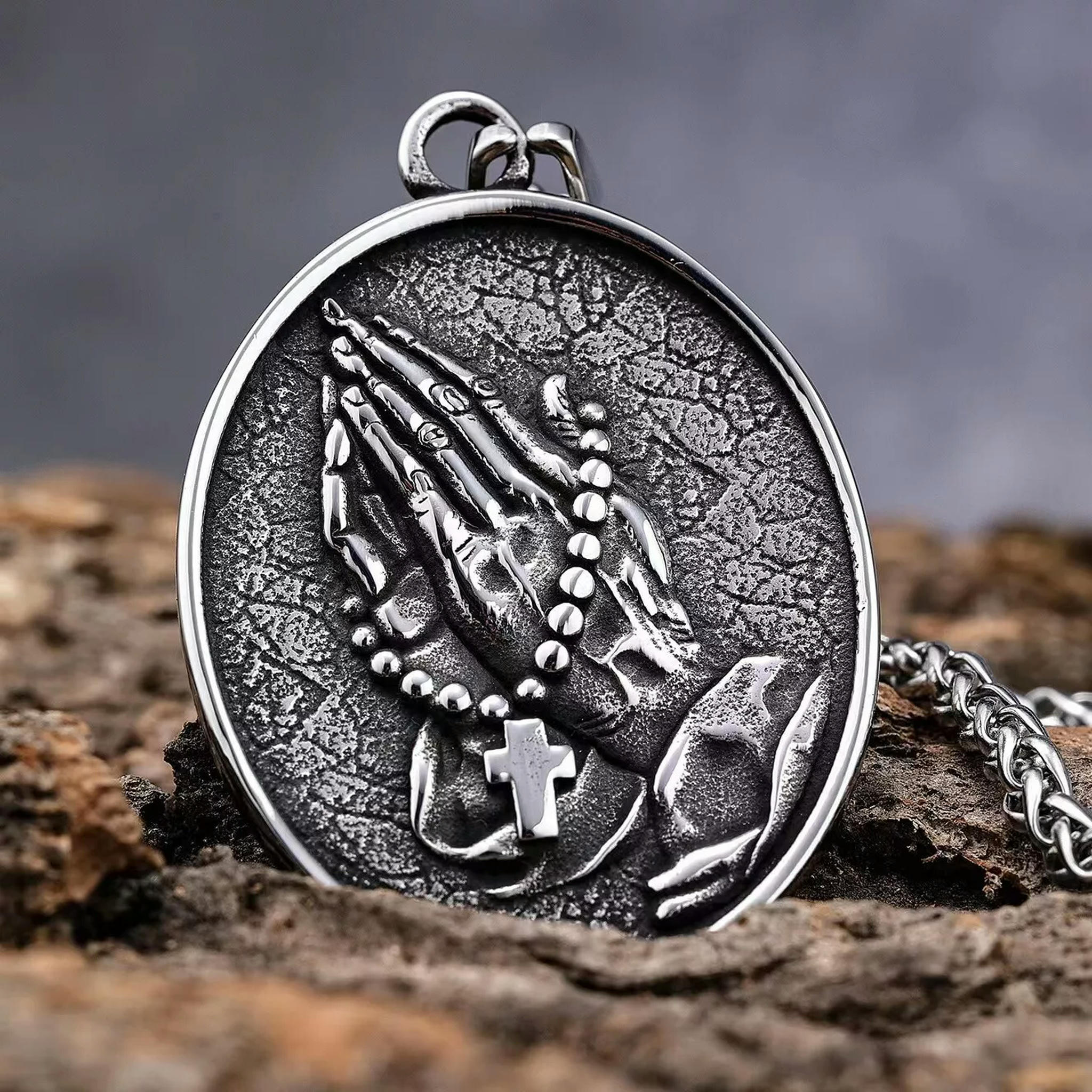 HOOUN Mens Silver Praying Hands Pendant Necklace Lord's Prayer Jewely Stainless Steel - Walmart.com