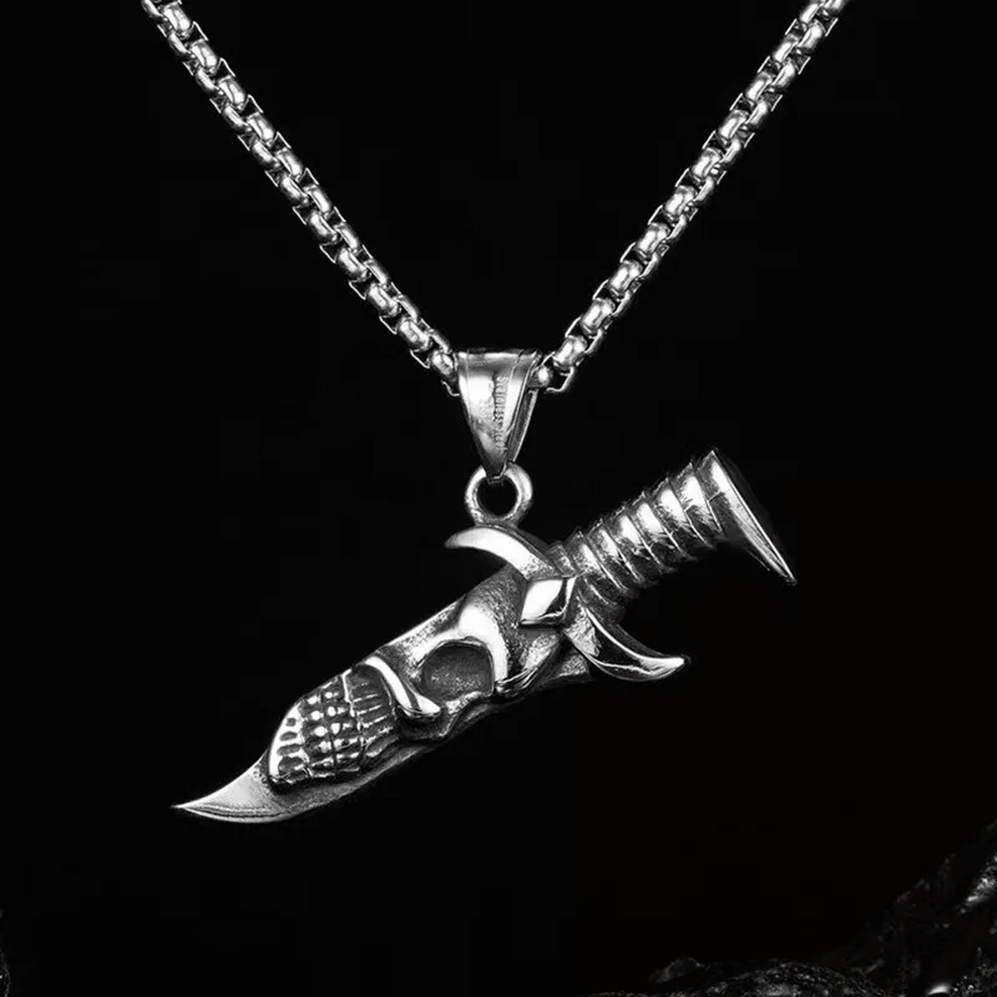 HOOUN Mens Skeleton Dagger Pendant Punk Rock Biker Necklace Stainless ...