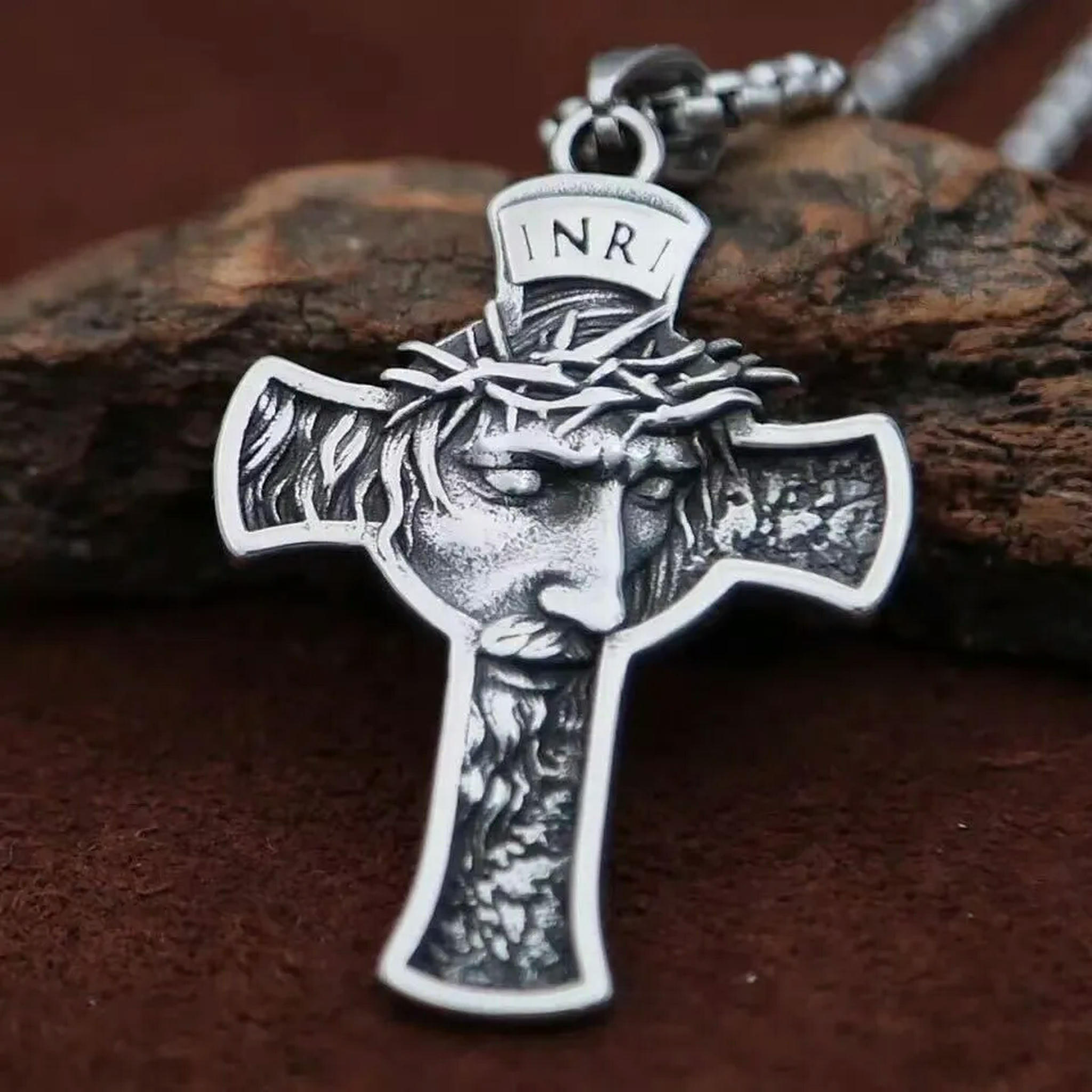 HOOUN Mens Unisex Jesus Christ Face Crucifix Cross Pendant Necklace ...