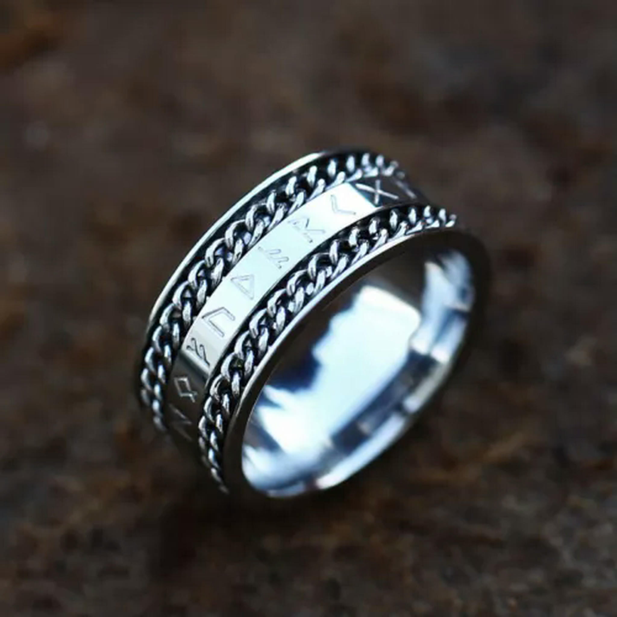 HOOUN Mystic Viking Runes Wedding Band Unisex Stainless Steel Cable ...