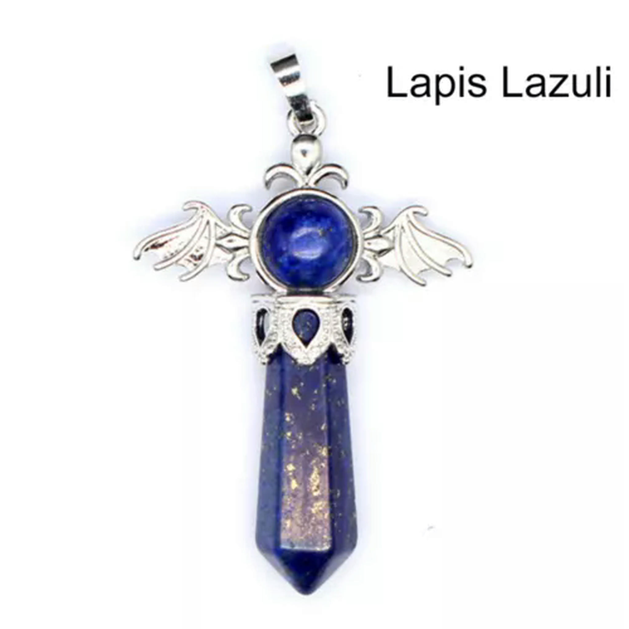 HOOUN Natural Angel Wing Crystal Point Hexagonal Column Pendant Bead ...