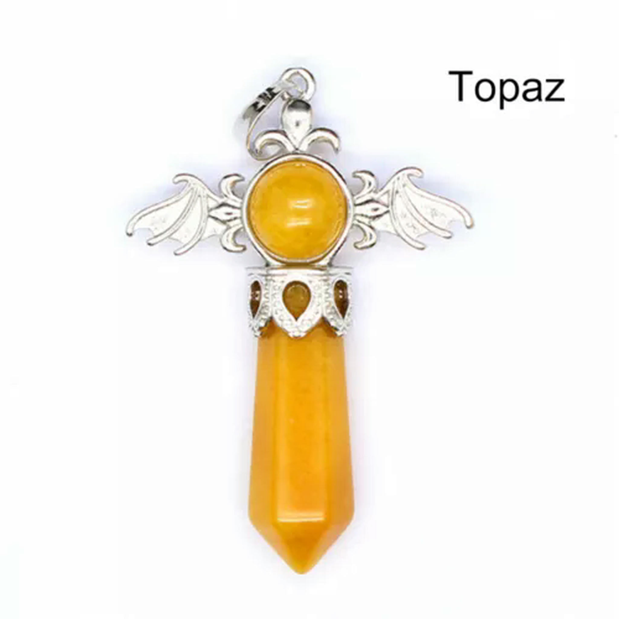 HOOUN Natural Angel Wing Crystal Point Hexagonal Column Pendant Bead ...