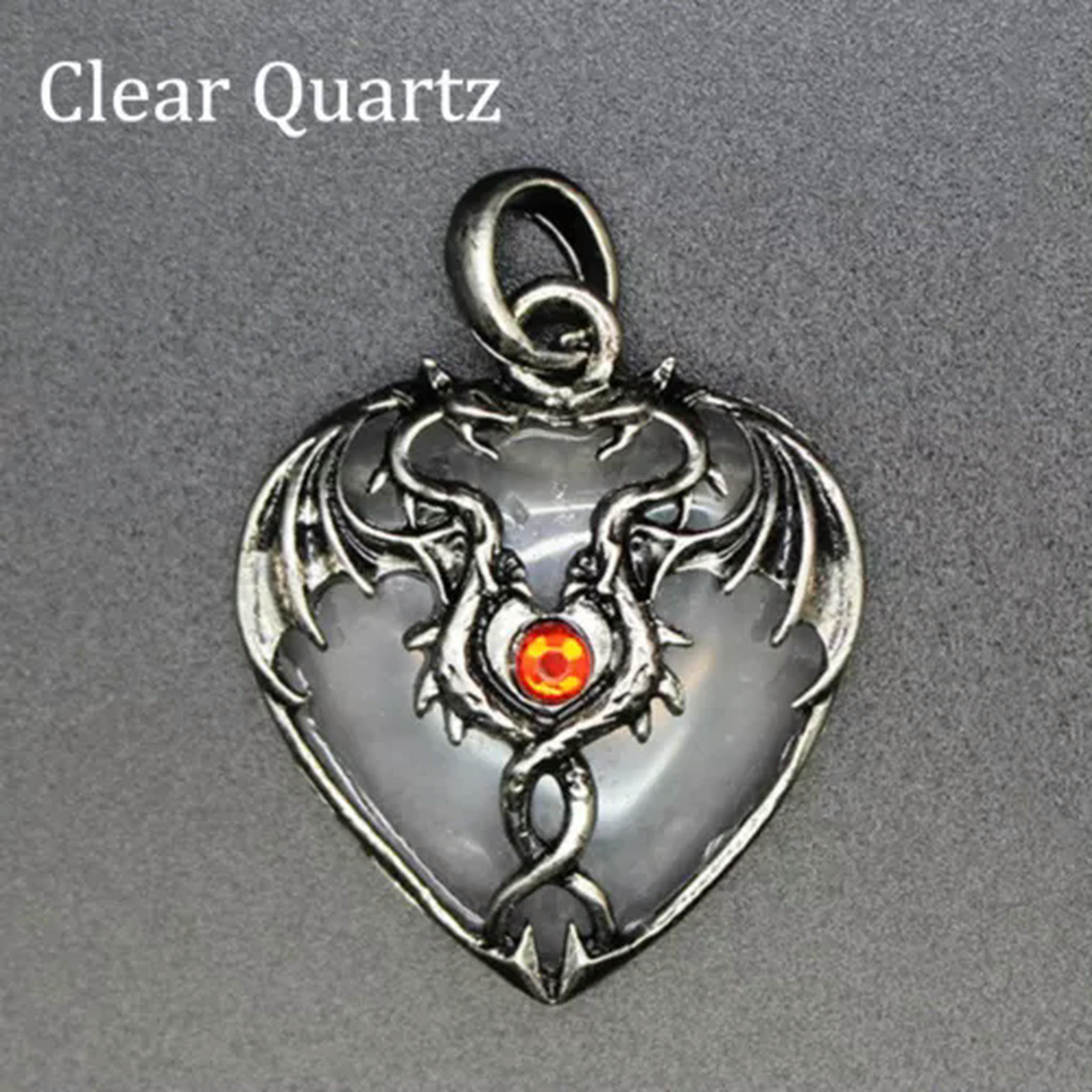 HOOUN Natural Crystal Chakra Heart Double Dragon Pendant Quartz Skull ...