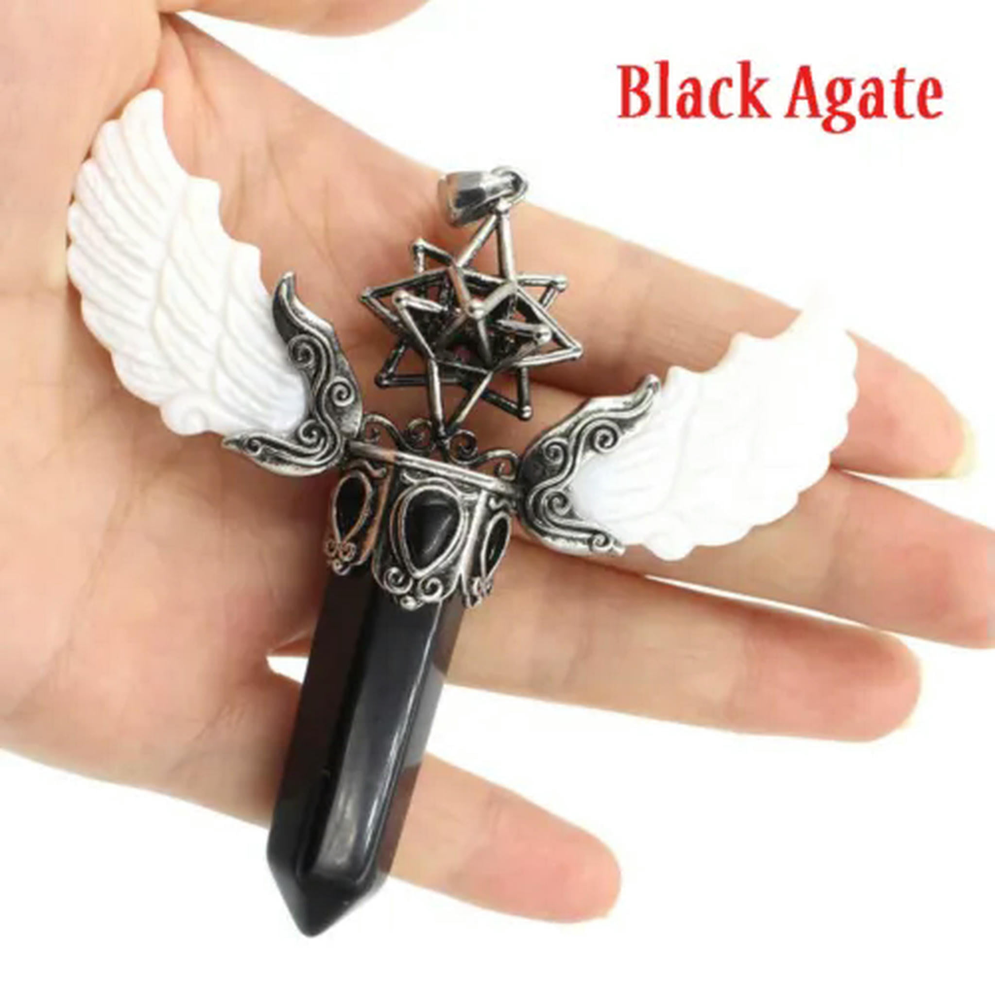 HOOUN Natural Gemstone Crystal Wing Pendant Reiki Healing Amulet Energy ...