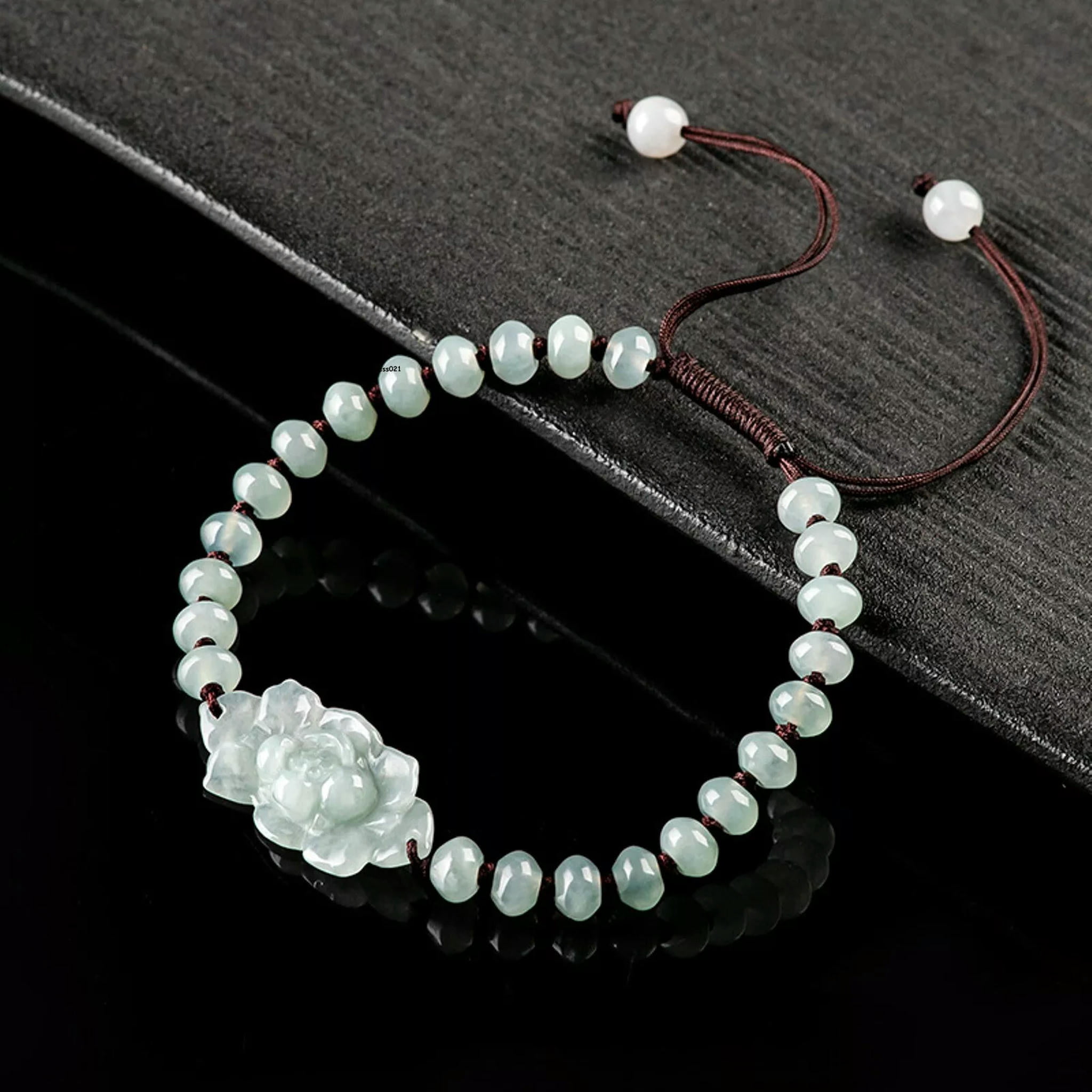 HOOUN Natural Grade A Jade Jadeite Lotus Flower Abacus Beads String ...