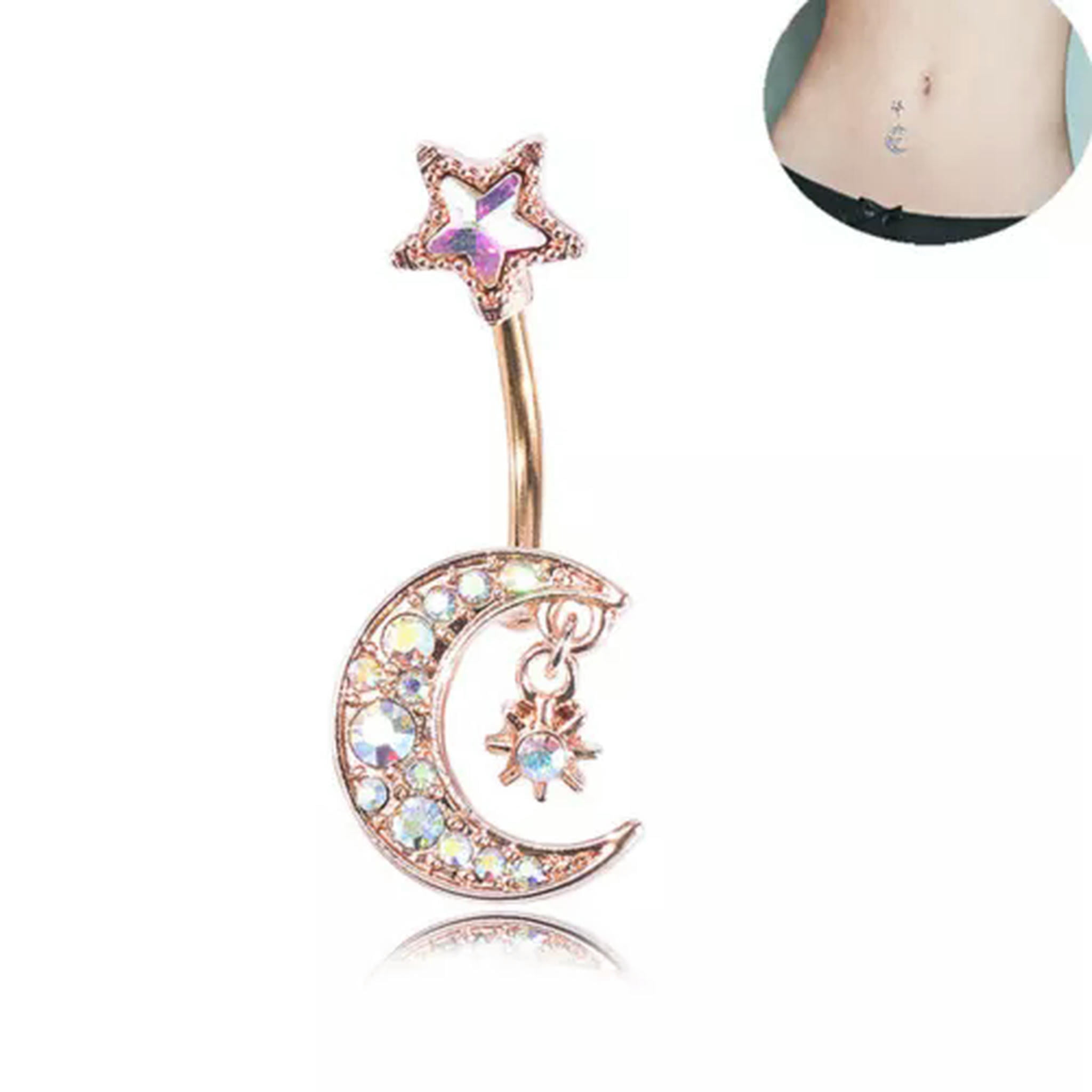 HOOUN Navel Belly Button Rings Bar Crystal Moon Star Dangle Body ...