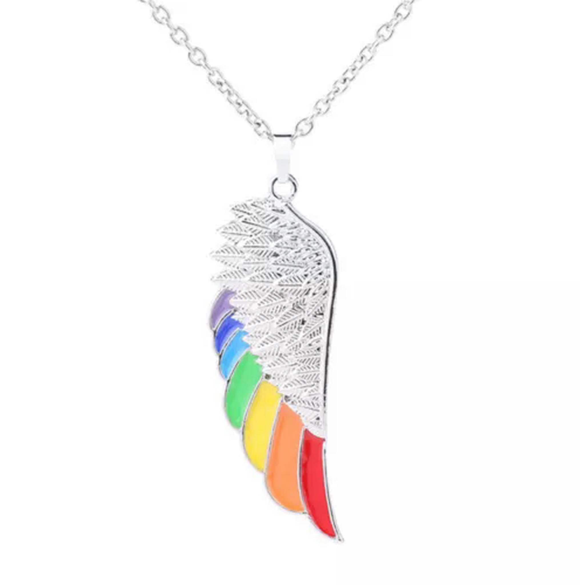 HOOUN New Angel Wings Stainless LGBT Gay Lesbian Rainbow Pride Pendant ...