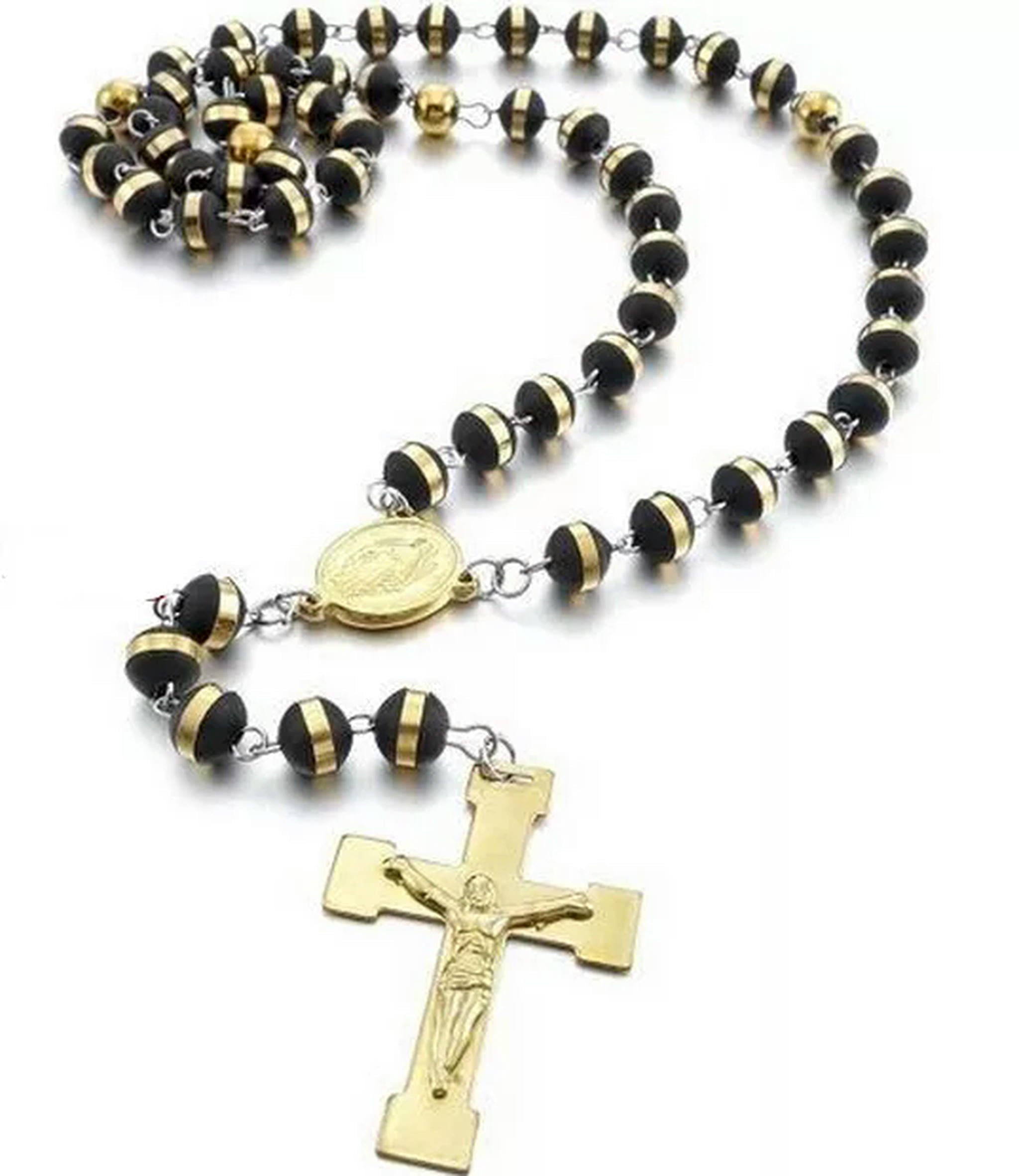 HOOUN New arrival gold Cross stainless steel black rubber Ball rosary ...
