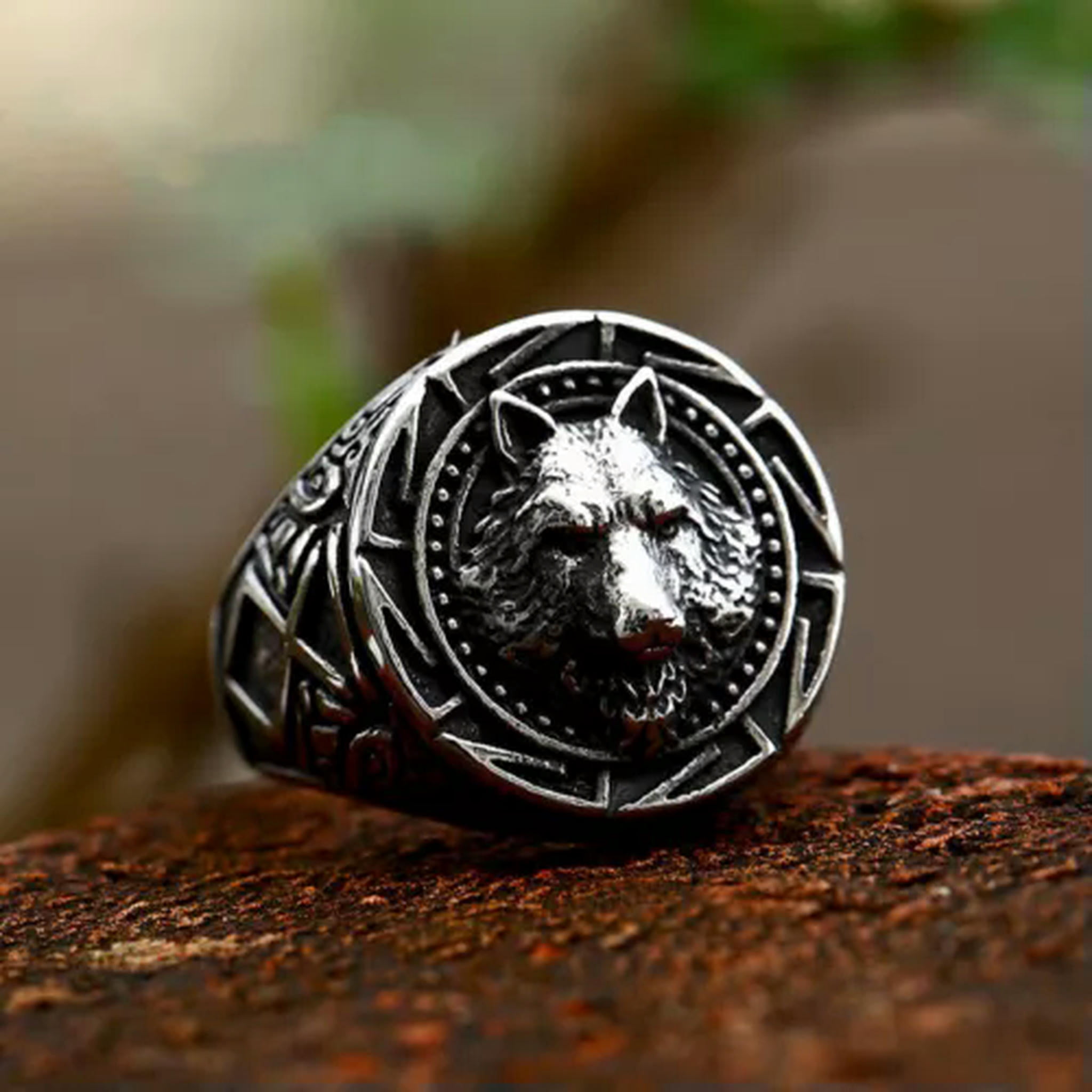 HOOUN Nordic Tribal Viking Wolf Totem Ring Stainless Steel Vintage Punk ...