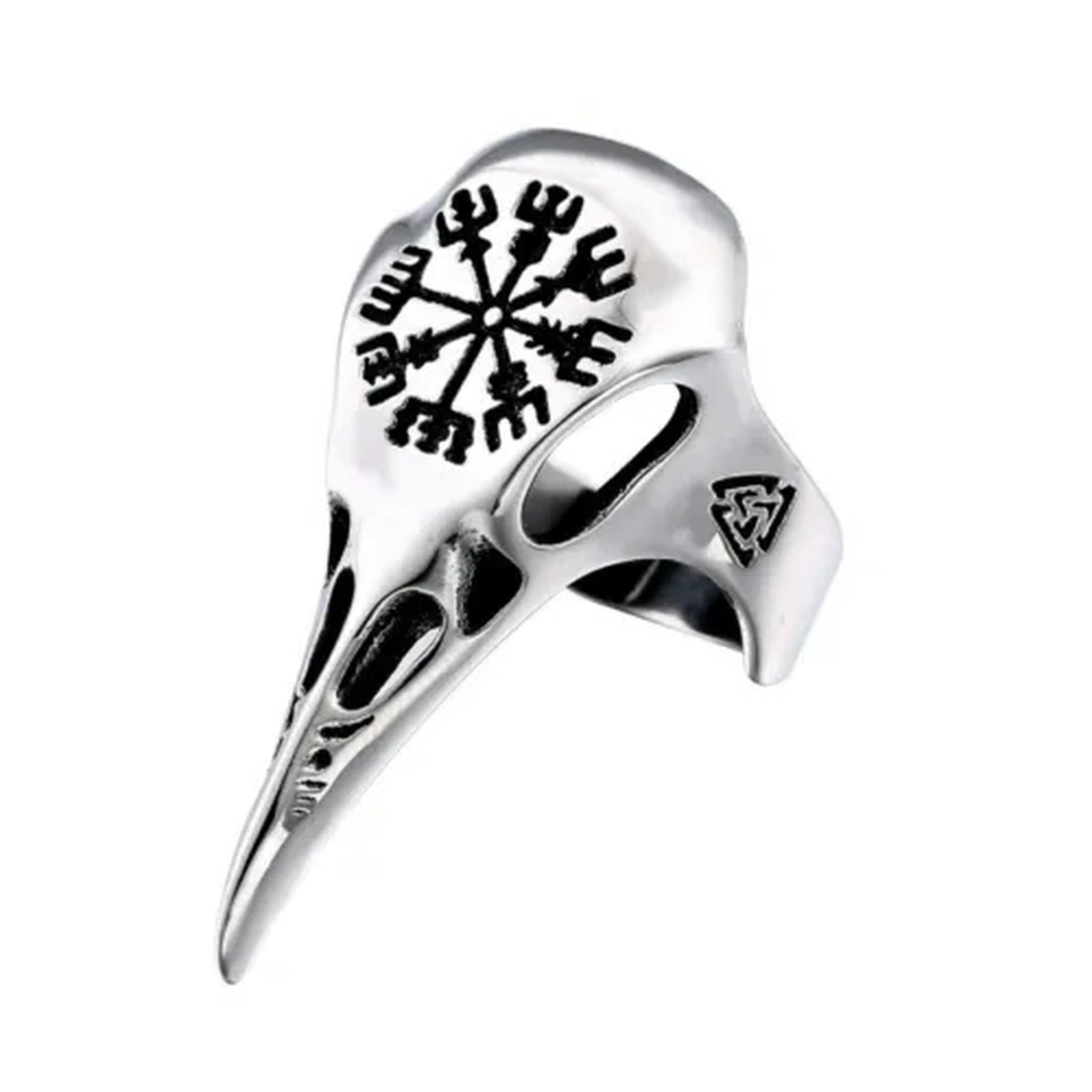 HOOUN Nordic Viking's Compass Raven Skull Ring Stainless Steel Gothic Men's Biker Ring-9 ...