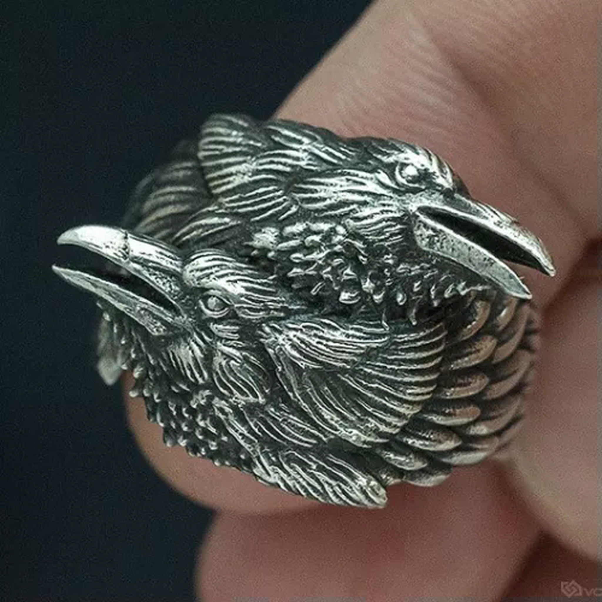 HOOUN Norse Odin's Double Crows Ring Men's Vintage Rings Punk Biker ...