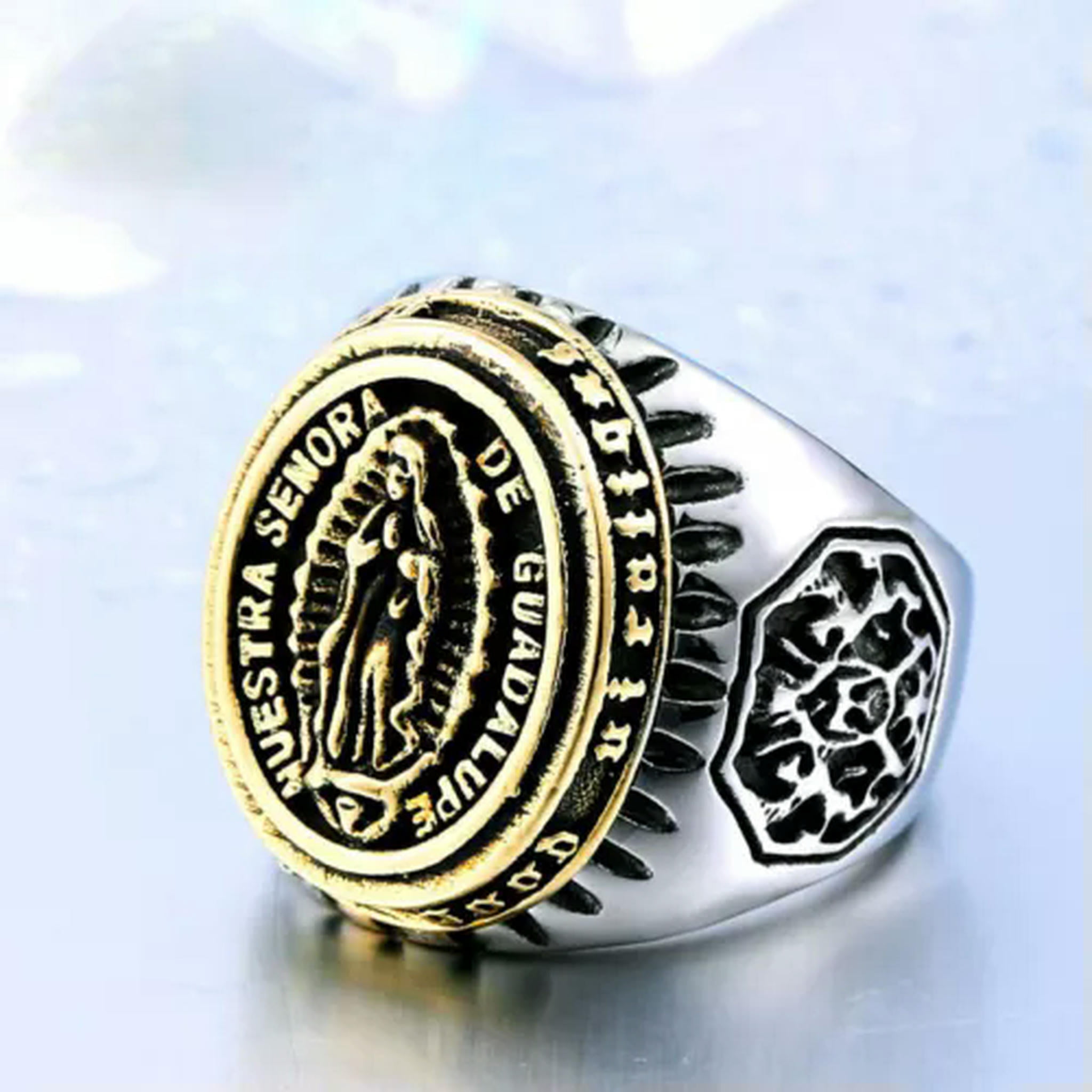 HOOUN Nuestra Senora de Guadalupe Ring Stainless Steel Our Lady of Guadalupe Ring Luck-10 ...