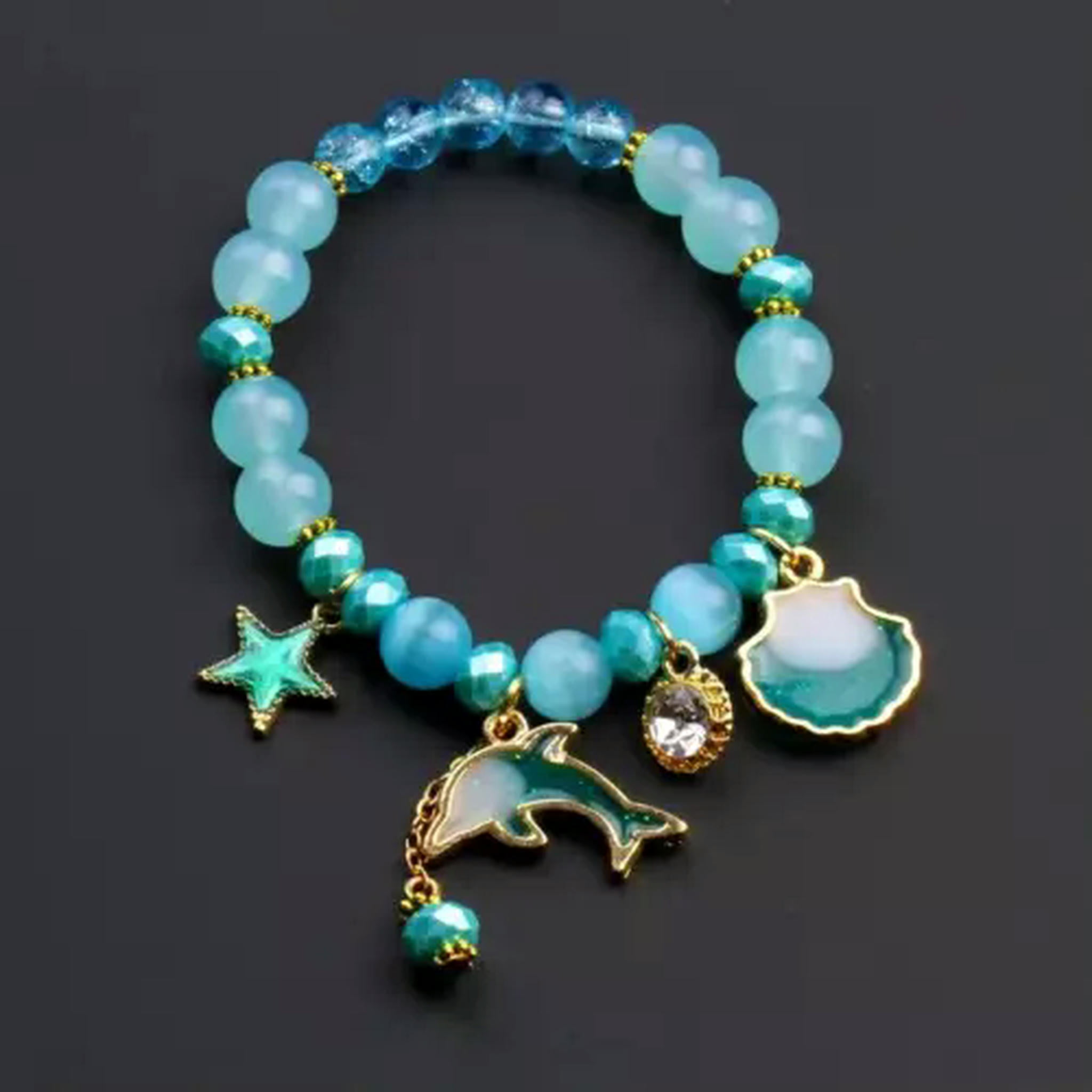 HOOUN Ocean-Inspired Elastic Bracelet Dolphin Shell Charms Playful ...