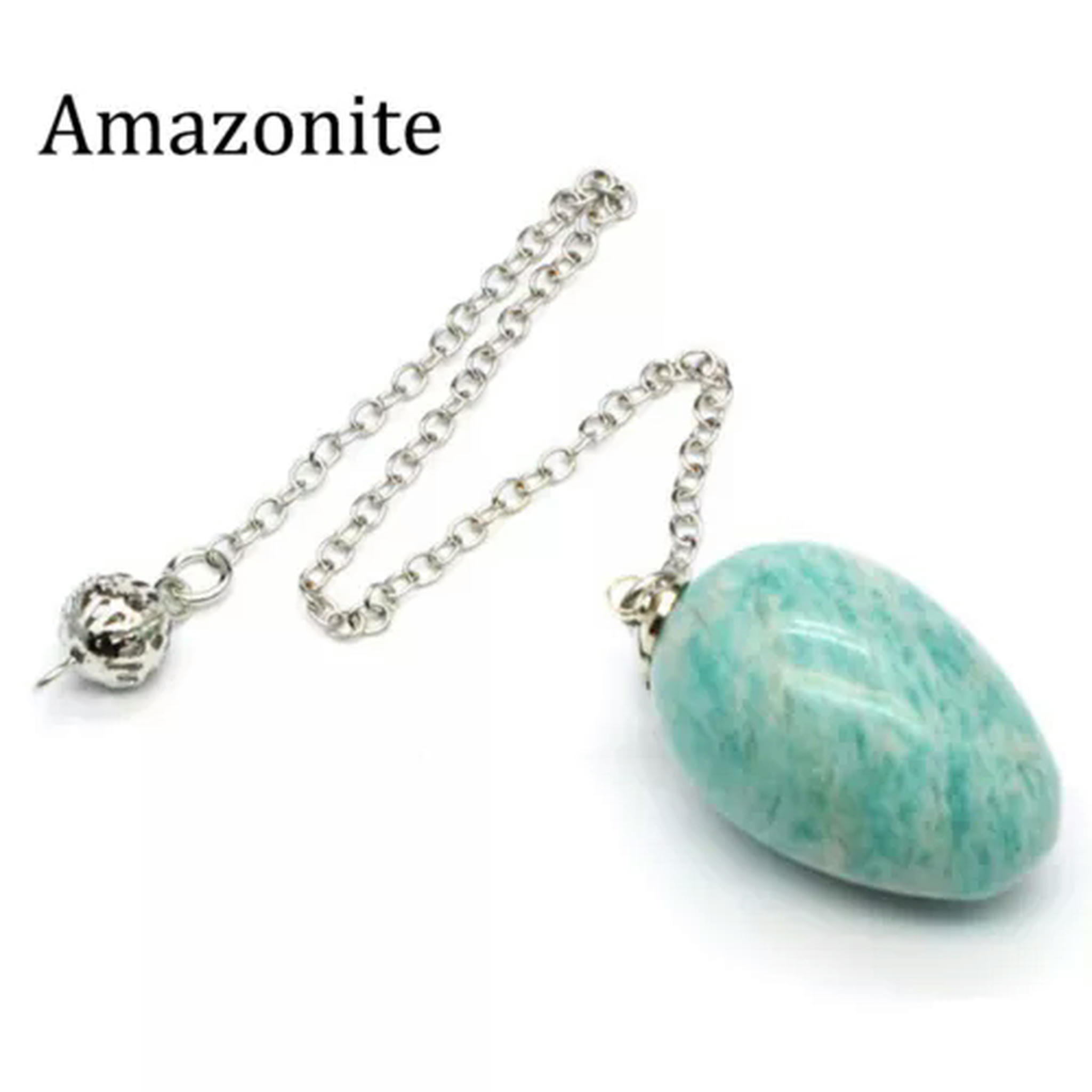 HOOUN Oval Egg Natural Crystal Chakra Pendulum Stone Chain Dowsing Yoga ...