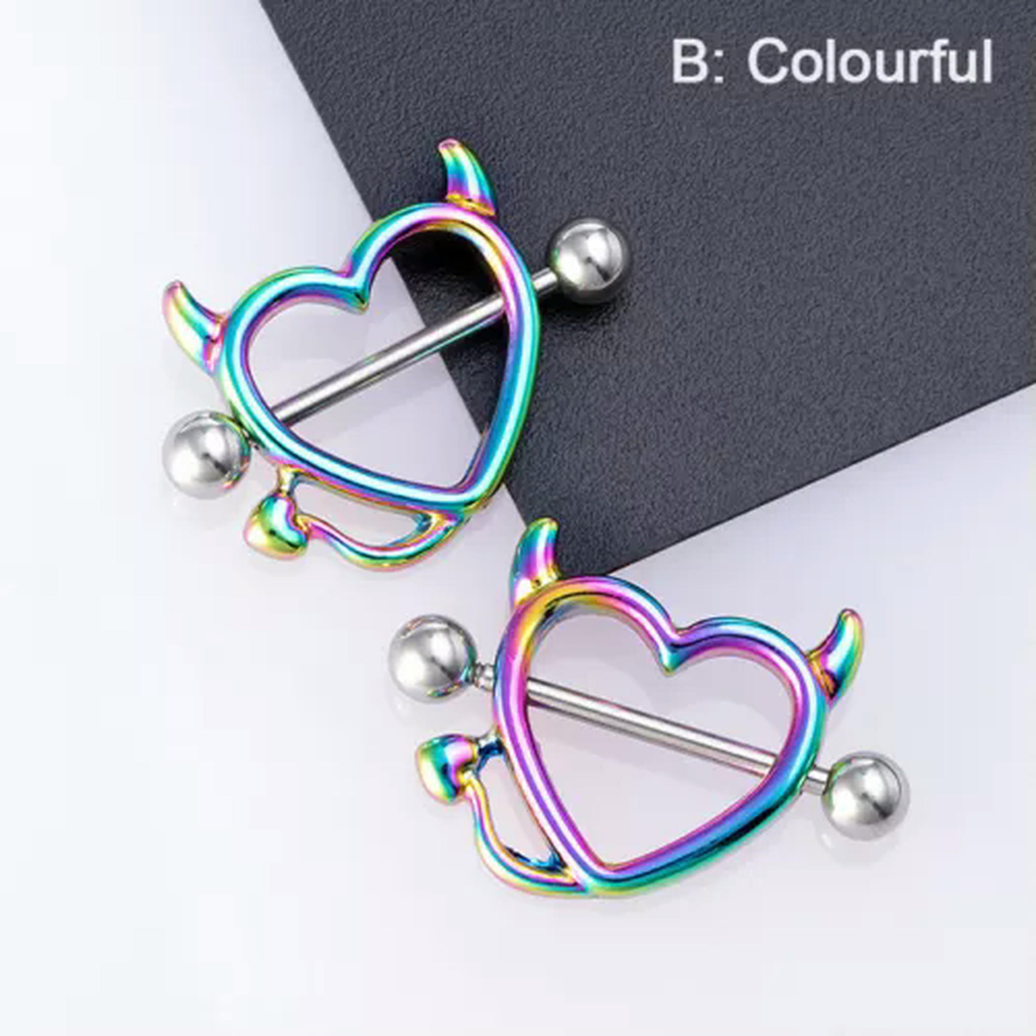 HOOUN Ox Horn Hearts Nipple Ring Piercing Barbell Bar Rings Surgical ...