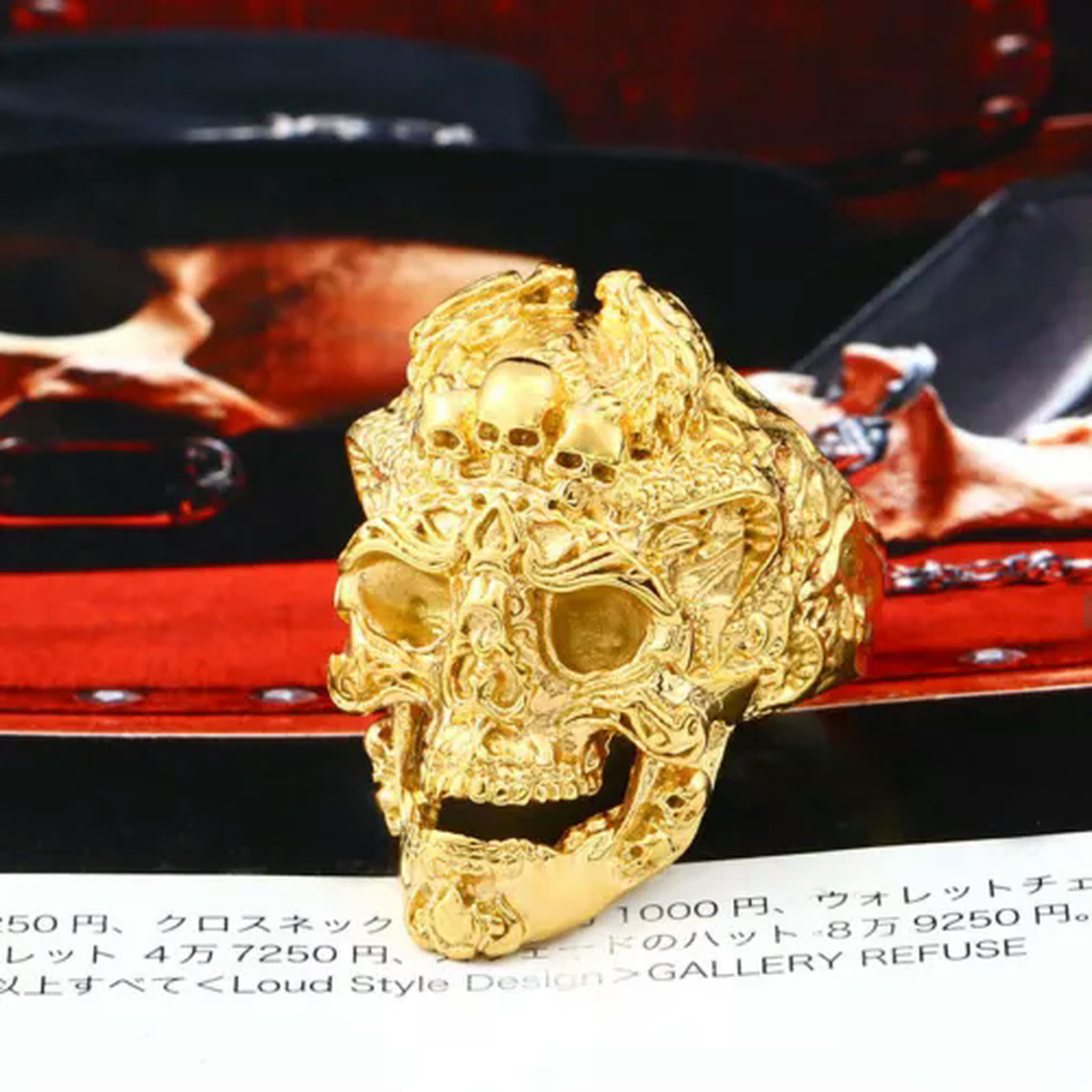 HOOUN Powerful Gothic Gold Skull Head Ring Stainless Steel Men's Biker ...