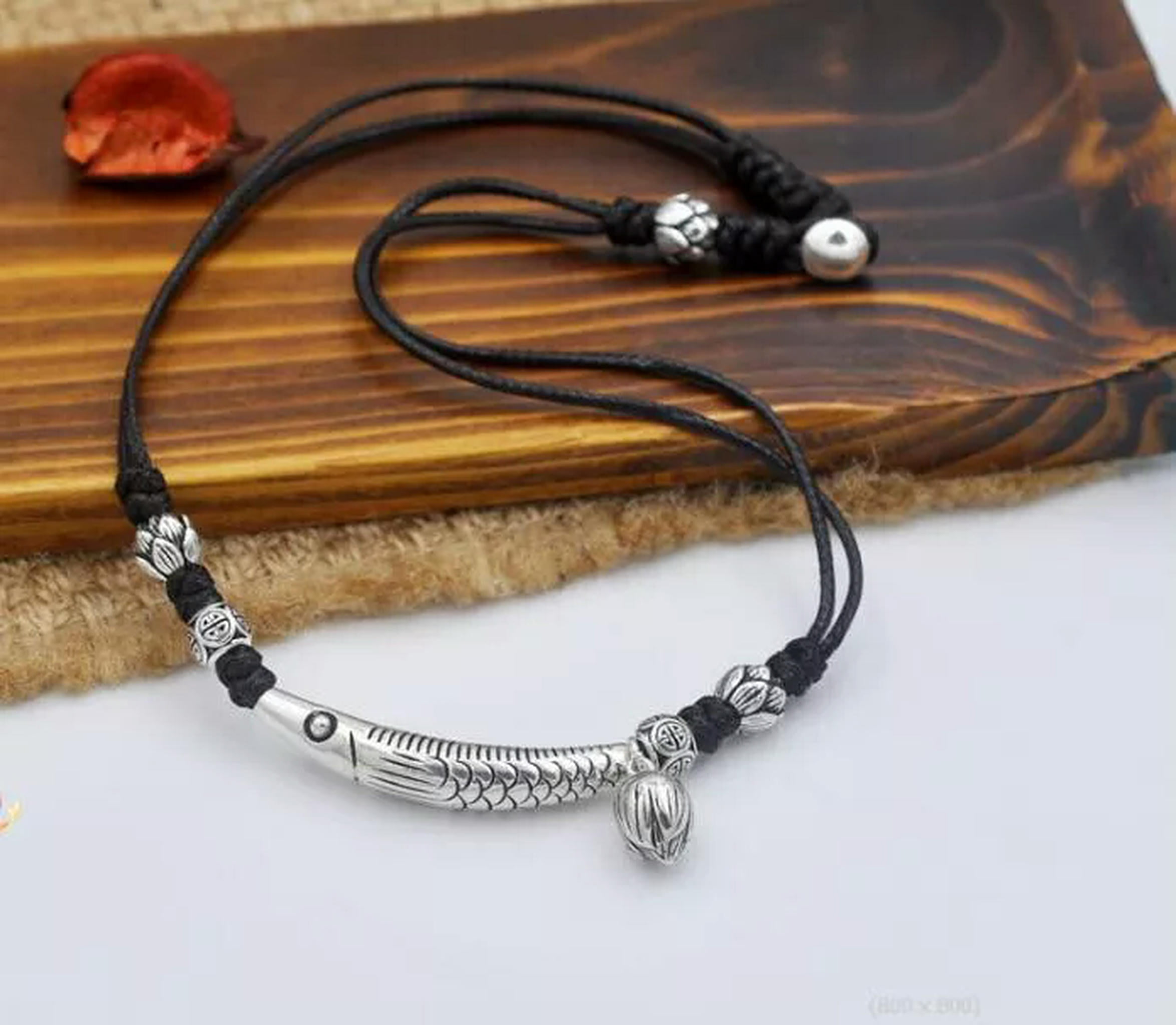 HOOUN Pure silver 925 curved fish black rope collarbone chain - Walmart.com