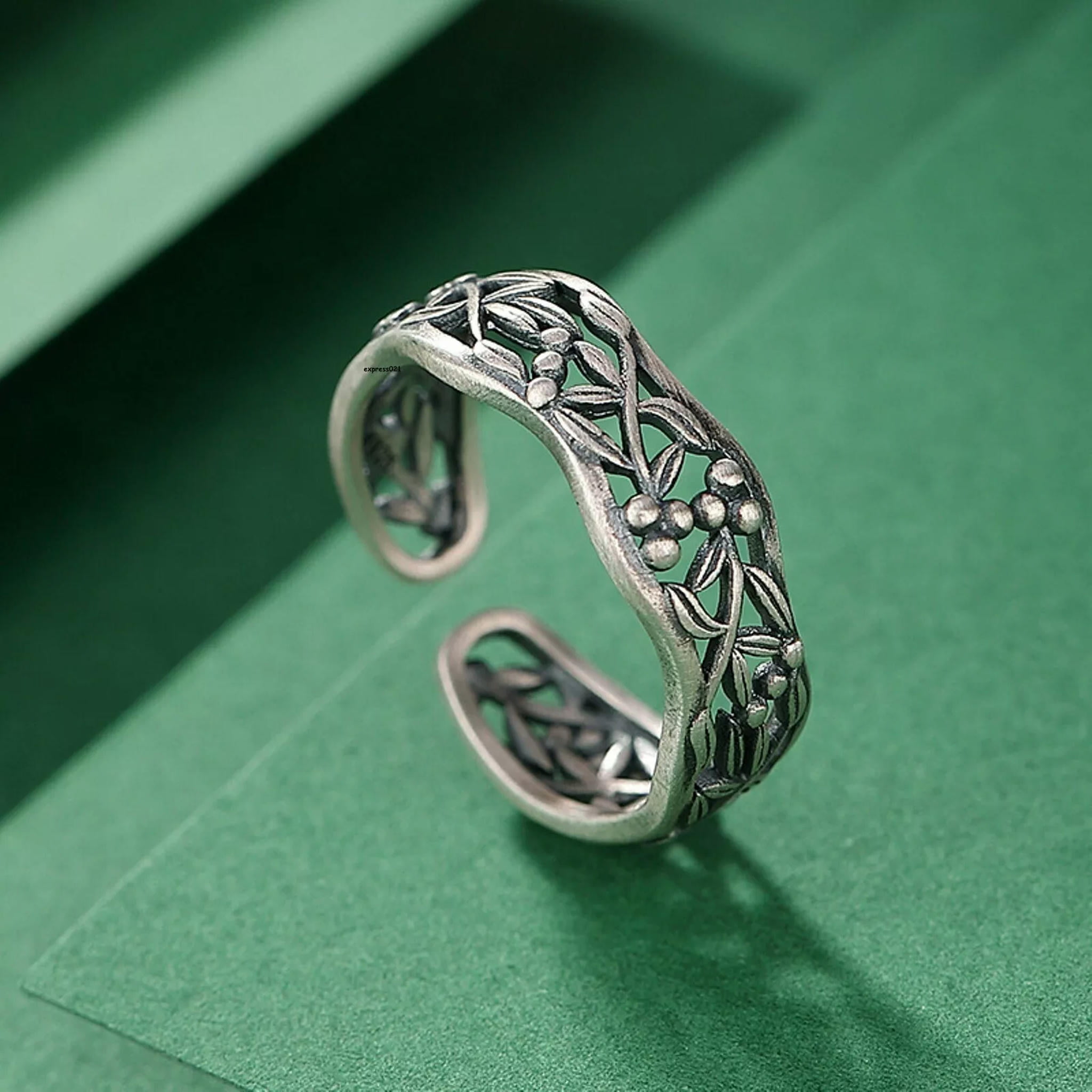 HOOUN Real S925 Sterling Silver Band Men Women Lucky Hollow Flower Leaf ...