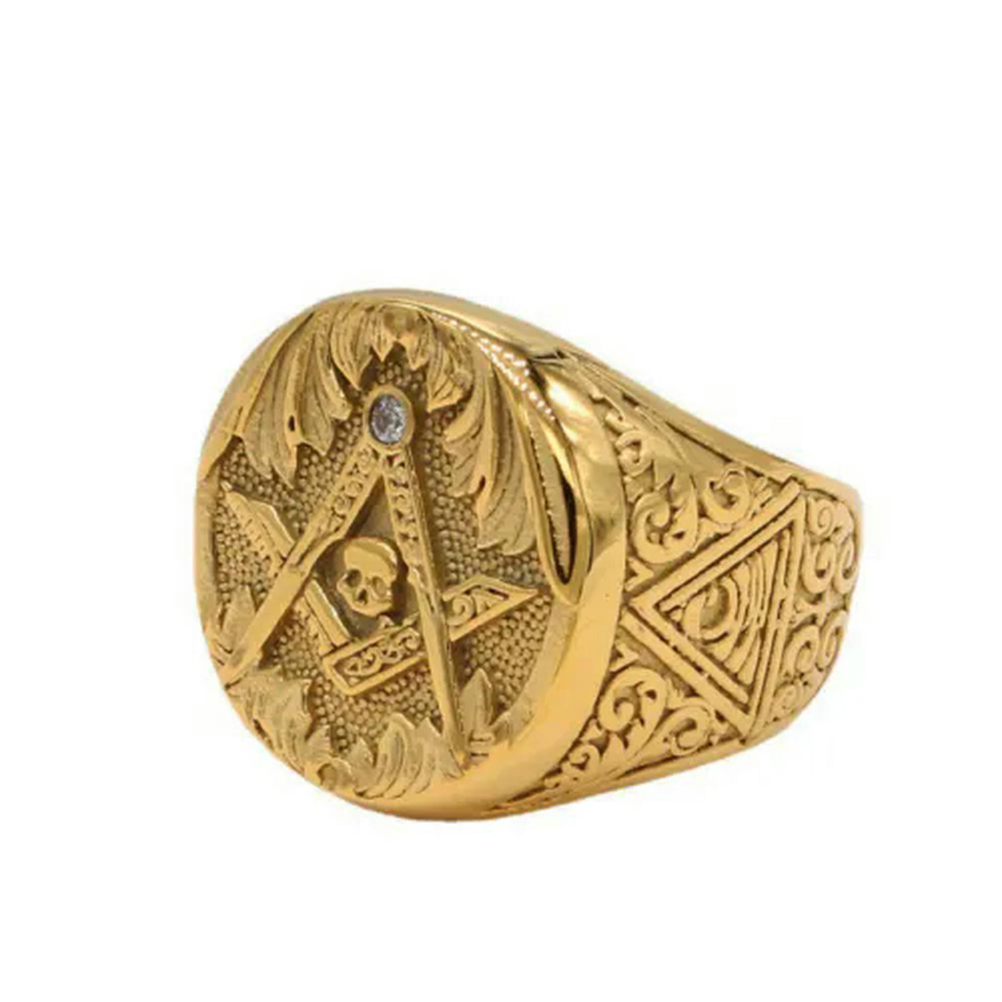 HOOUN Retro CZ Inlay Masonic Skull Ring Stainless Steel Pyramid God Eye ...