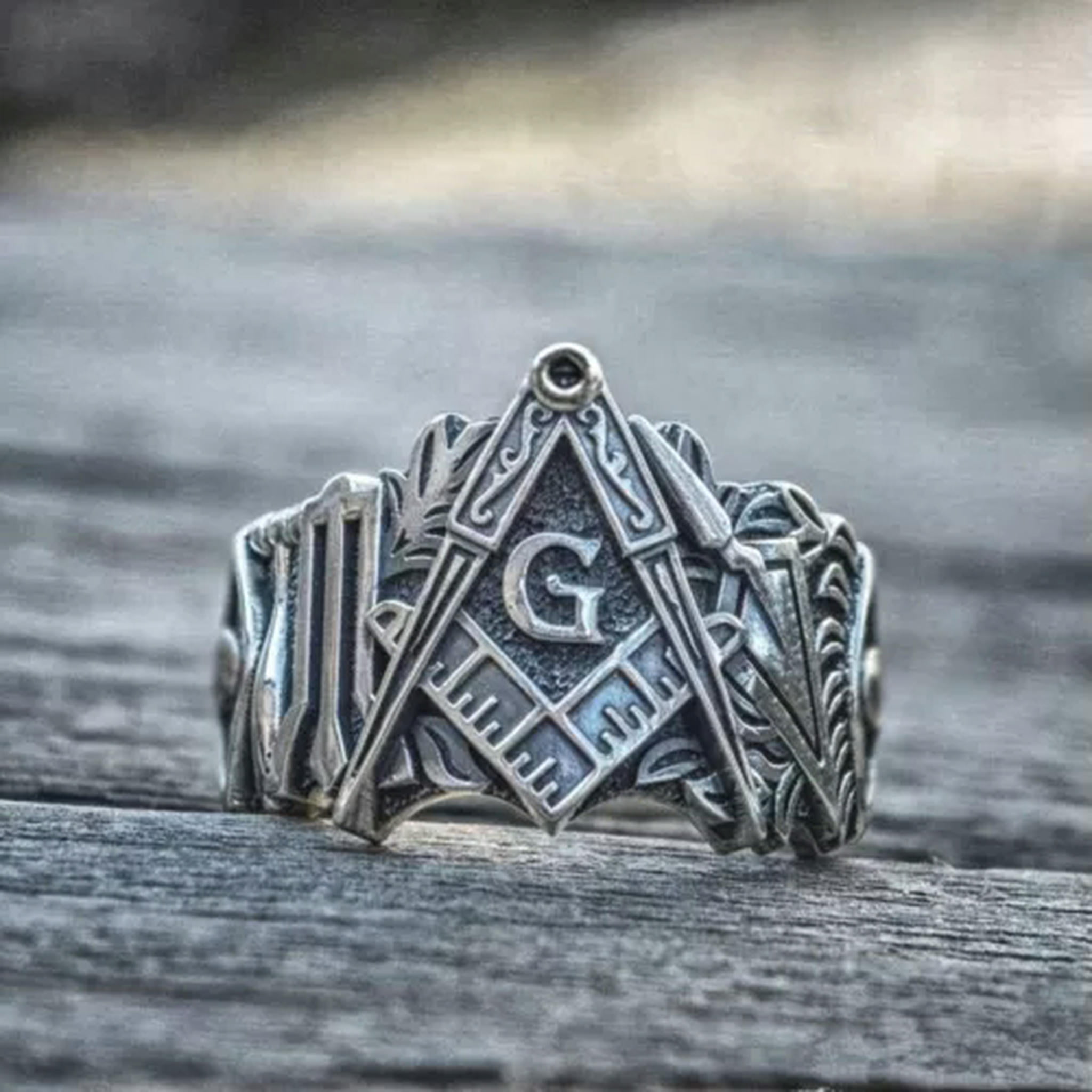 HOOUN Retro Runes Masonic Ring Men's Vintage Alloy Metal Free Mason ...