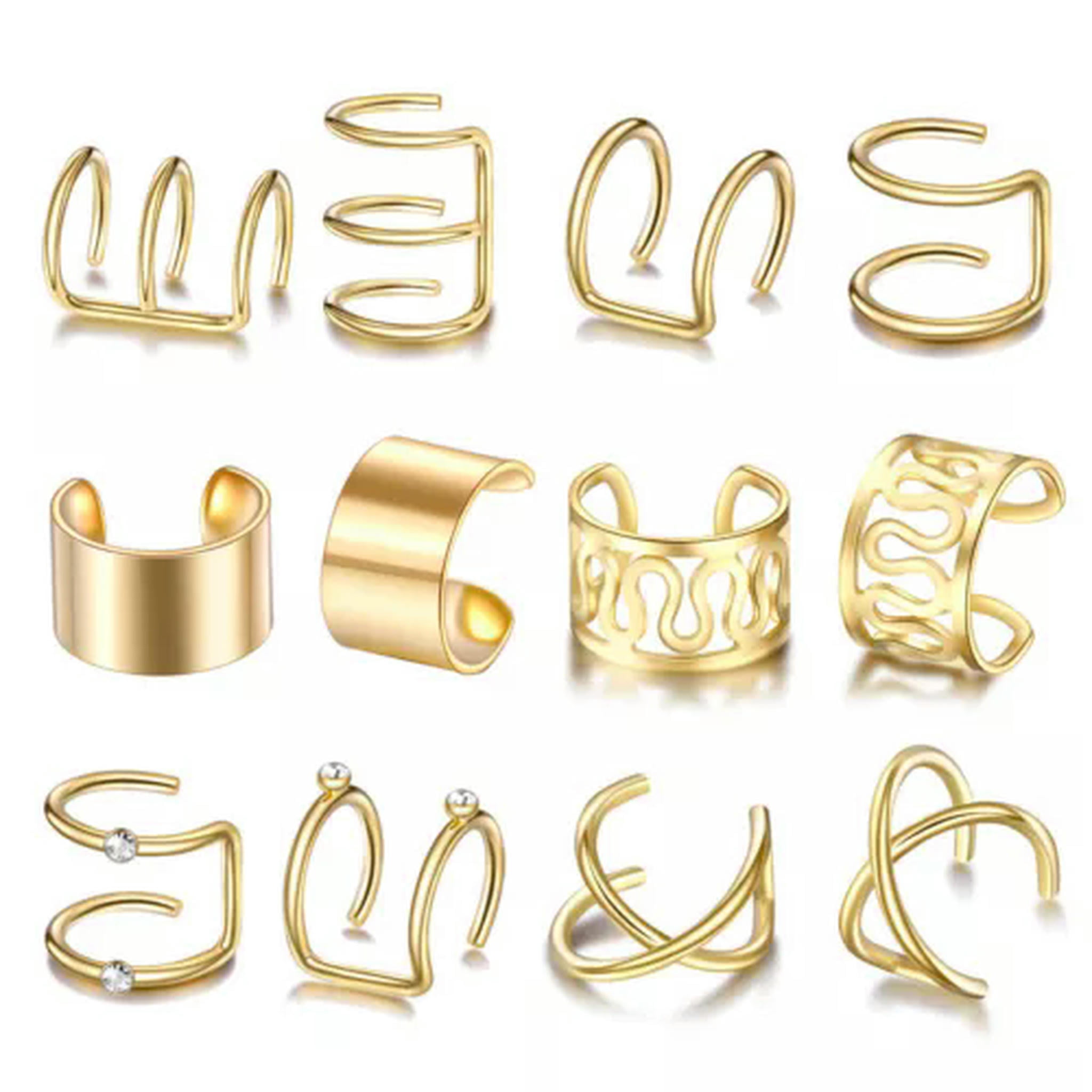 HOOUN Set Of 12 Earring Ear Cuff Clip On Cartilage Helix Non-Piercing ...