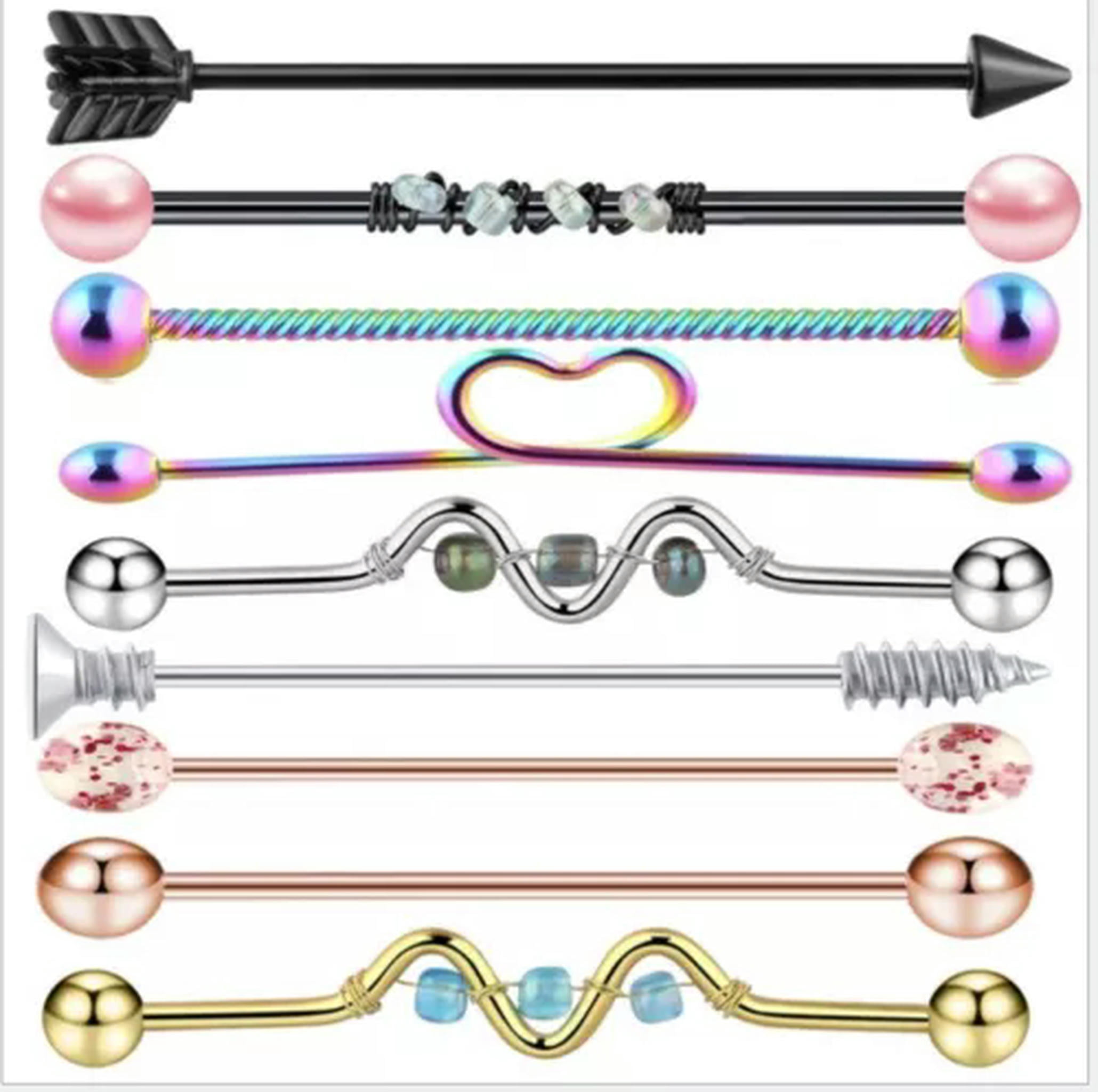 HOOUN Set of 9 Industrial Scaffold Bar Ear Piercing Straight Barbell ...