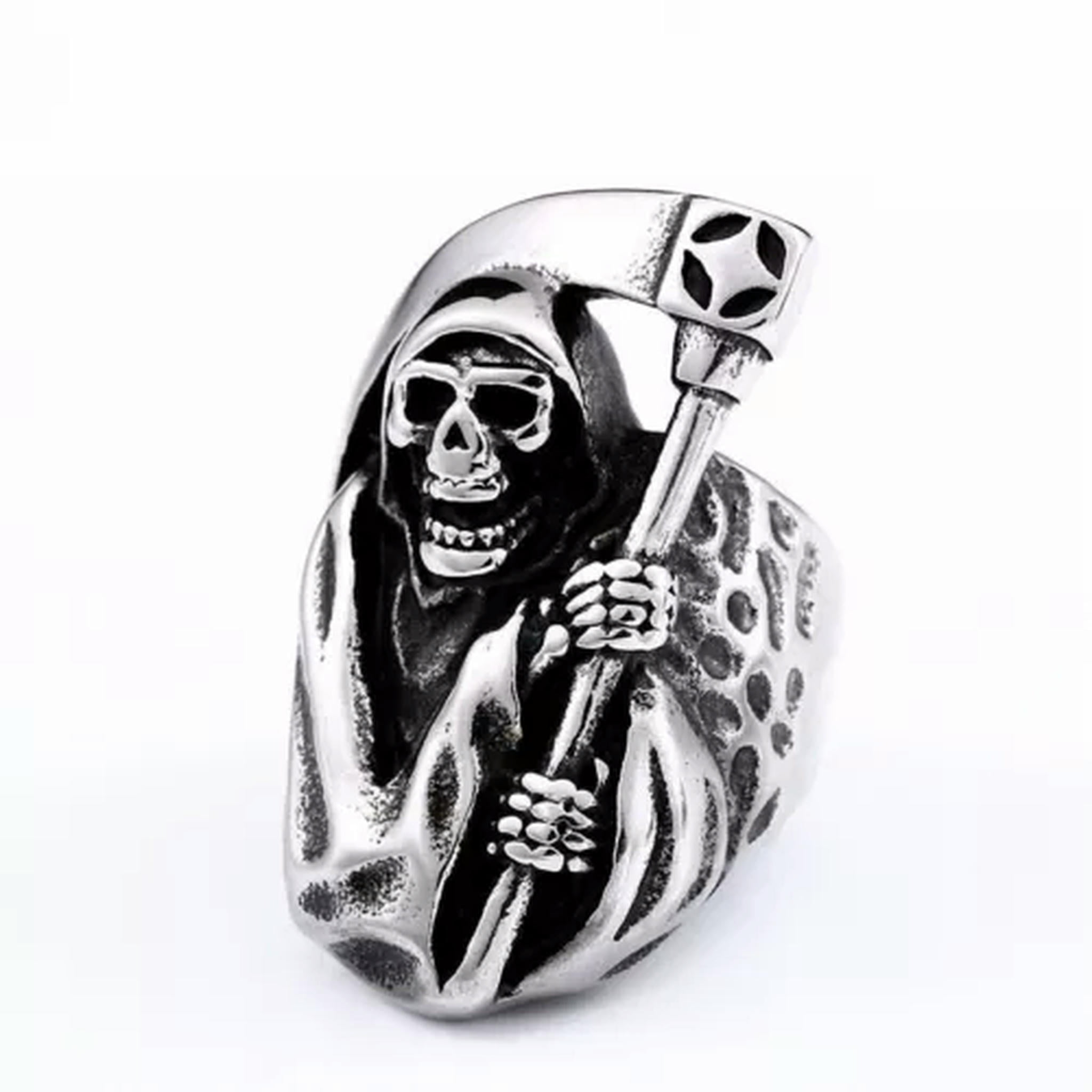 HOOUN Sickle Reaping Hook Skull Ring Stainless Steel Men's Sickle Dead ...