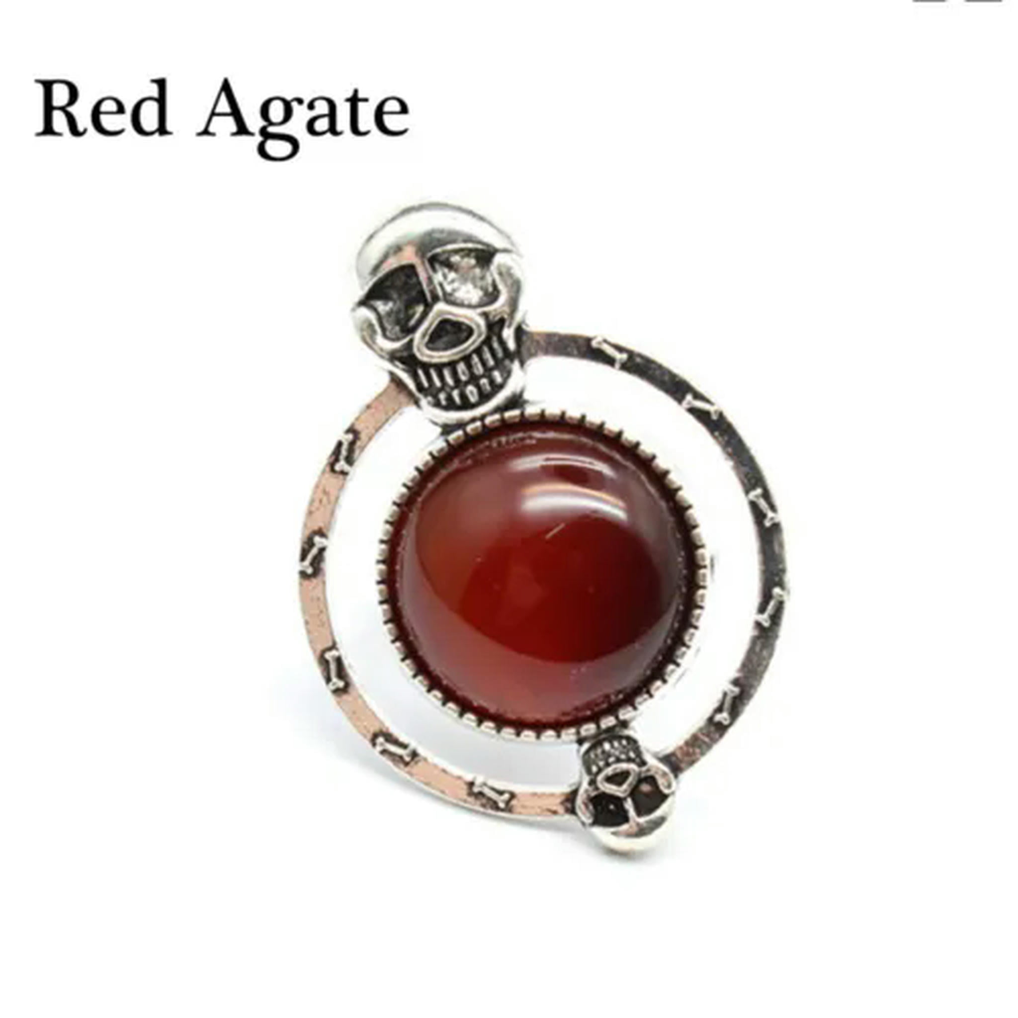 HOOUN Skull Skeleton Round Crystal Finger Opening Ring Natural Stone ...