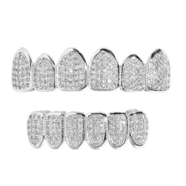 Saintda Diamond Grillz, Silver Vampire Style, Cubic Zirconia Iced Out ...