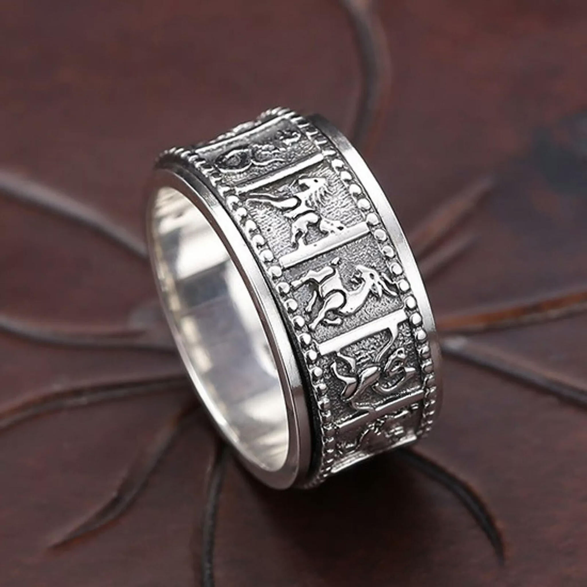 HOOUN Solid 925 Sterling Silver Band Men Gift Lucky 12 Zodiac Animals ...