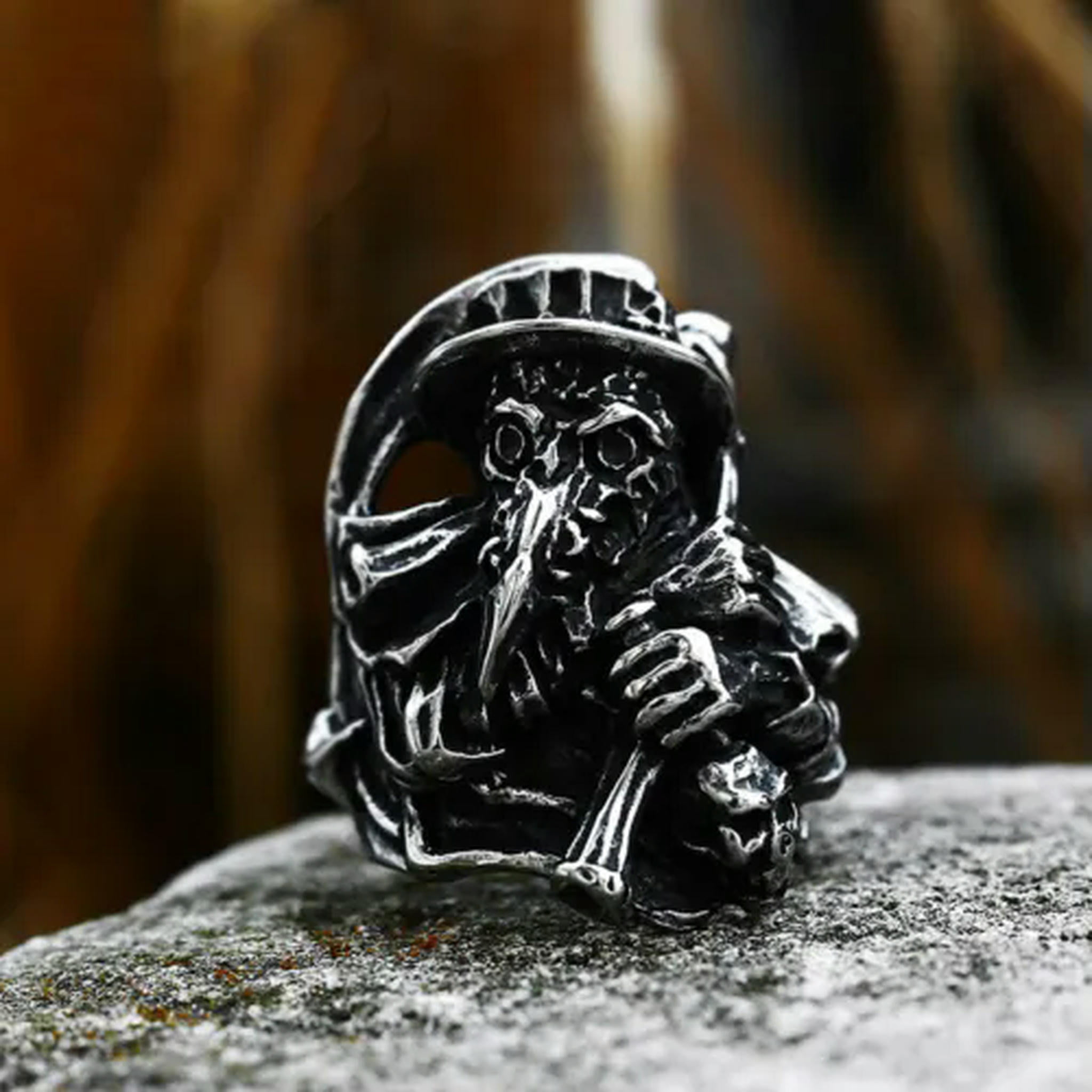 HOOUN Soul Reaping Hook Crow Ring Stainless Steel Men's Anarchy Skull ...